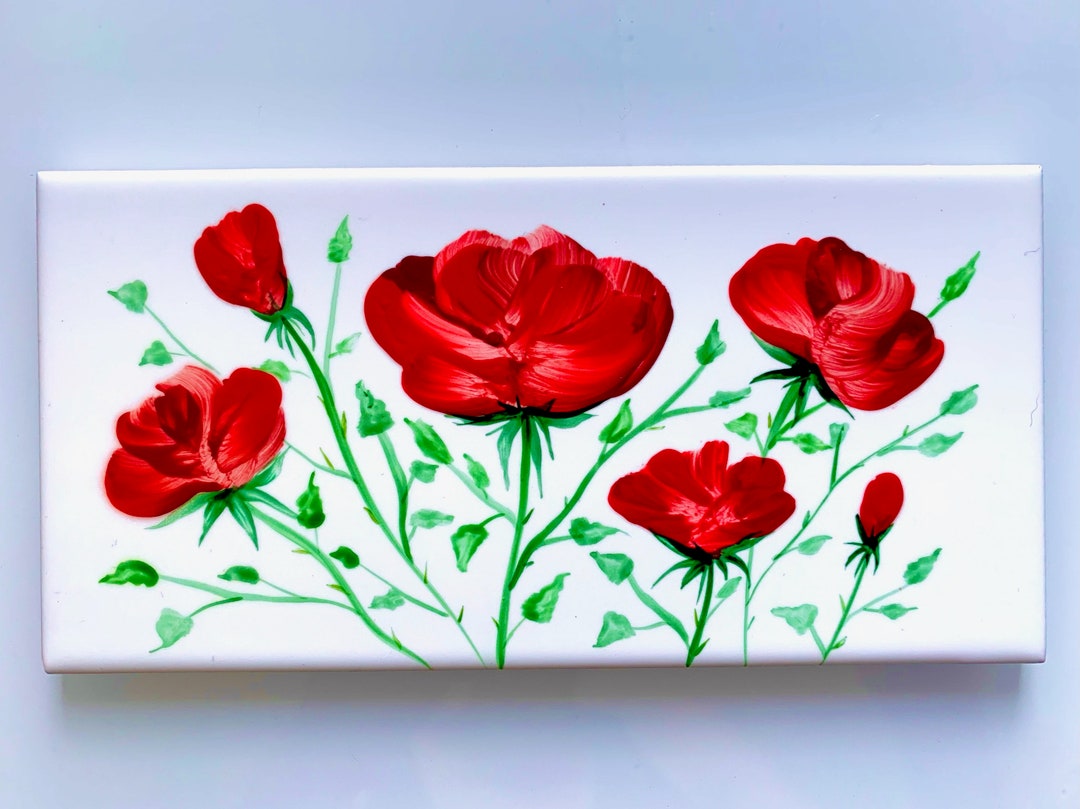 Red Roses Hand Painted Ceramic Tile/ Ornament/ Wall Art/ Home Decor - Etsy