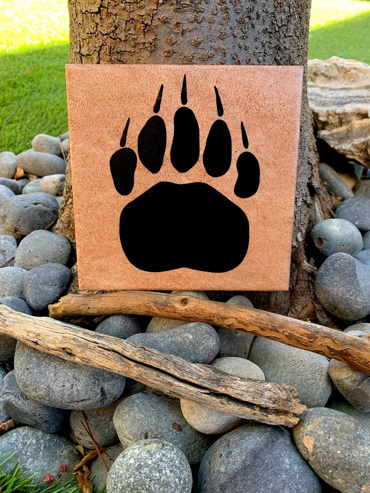 Bear Paw Hand Painted Ceramic Tile/ Ornament/ Wall Art/ Home Decor - Etsy