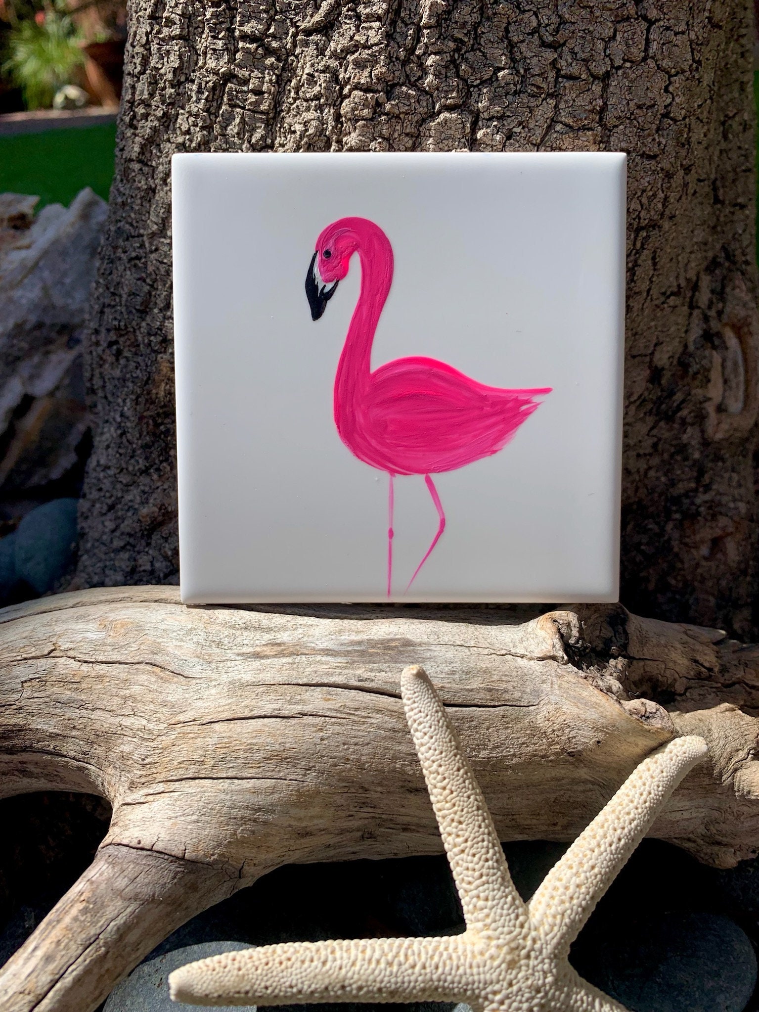 Pink Flamingo Hand Painted Ceramic Tile/ Ornament/ Wall Art/ | Etsy