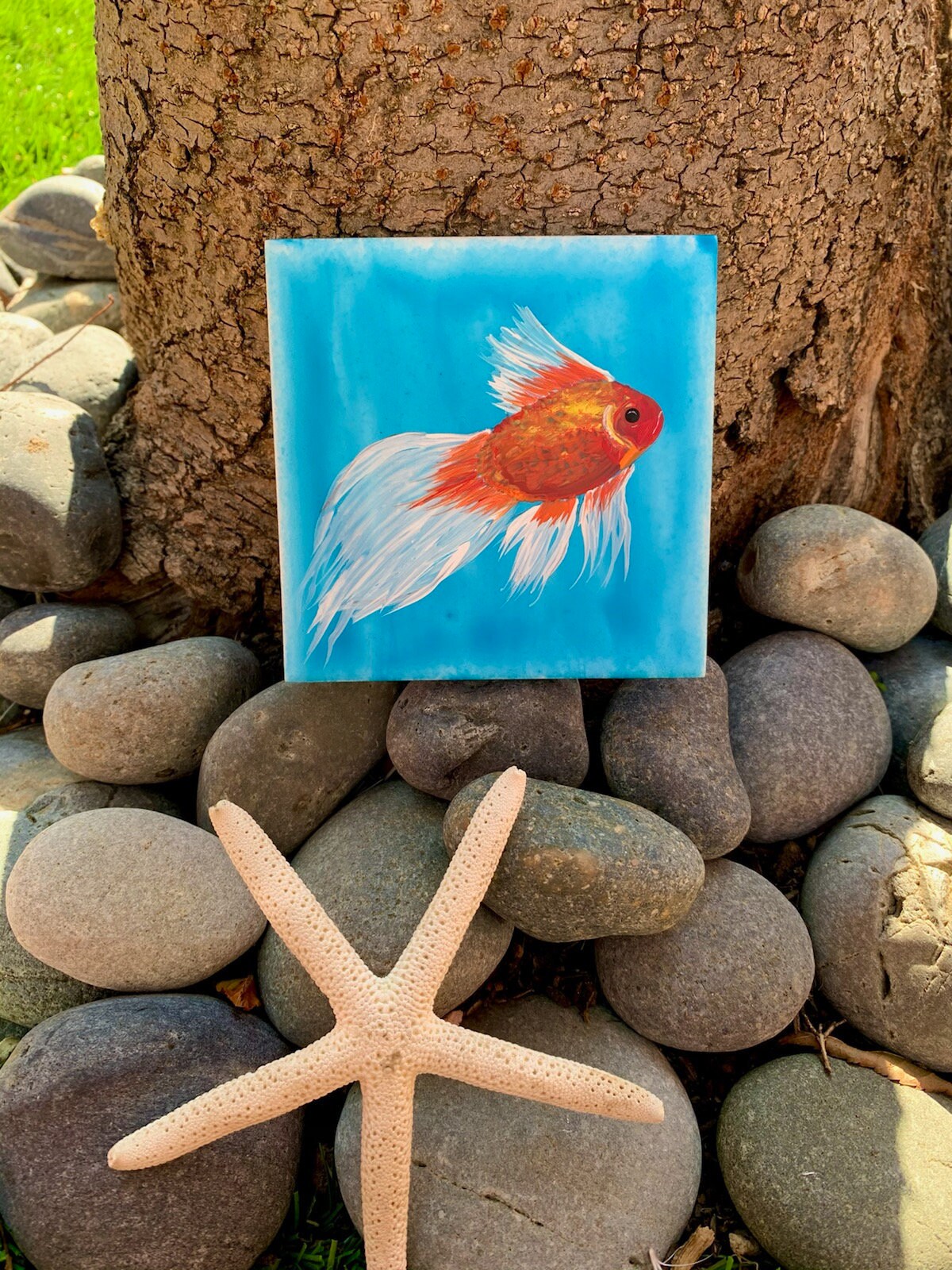Goldfish Hand Painted Ceramic Tile/ Ornament/ Wall Art/ Home Decor - Etsy