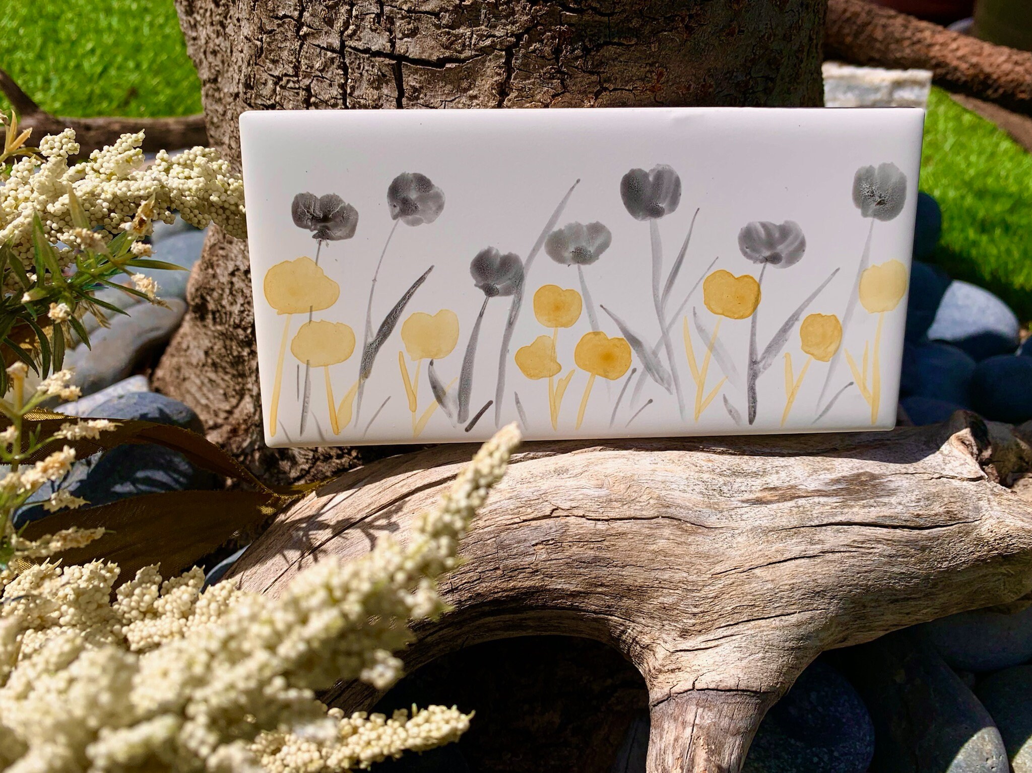 Yellow and Gray Tulips Hand Painted Ceramic Tile/ Wall Art/ - Etsy