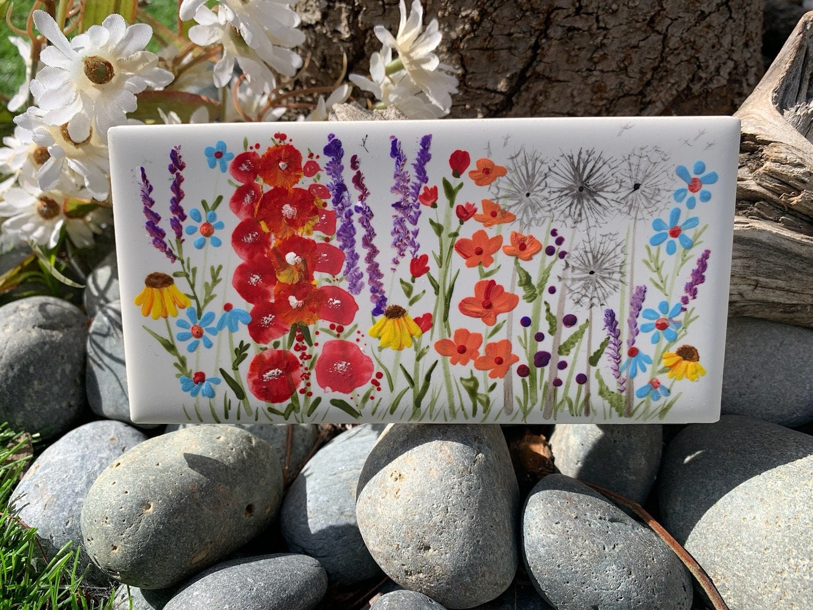 Wildflower Garden Hand Painted Ceramic Tile/ Wall Art/ Home Decor - Etsy