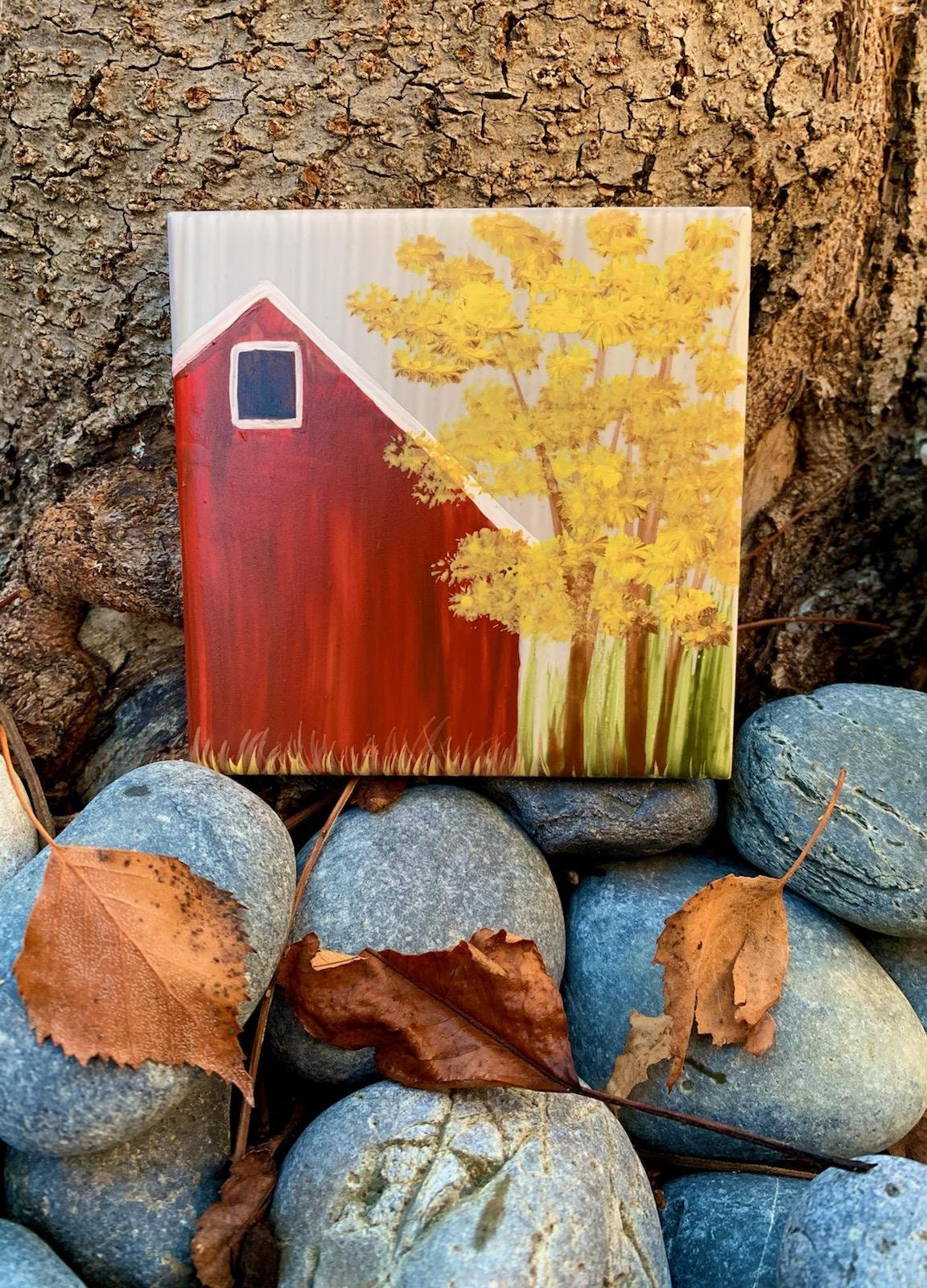 Red Barn Hand Painted Ceramic Tile/ Ornament/ Wall Art/ Home Decor - Etsy