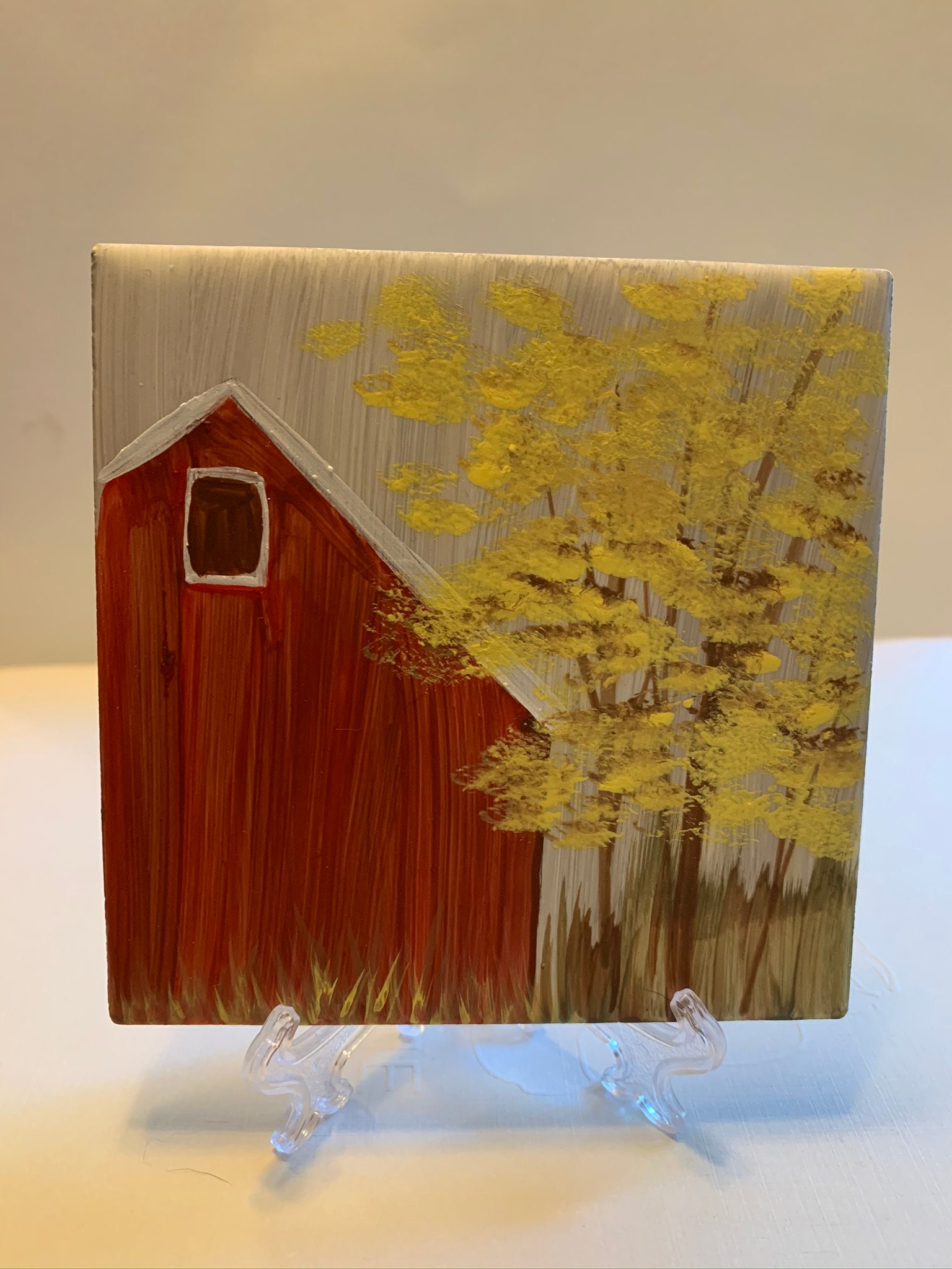Red Barn Hand Painted Ceramic Tile/ Ornament/ Wall Art/ Home | Etsy