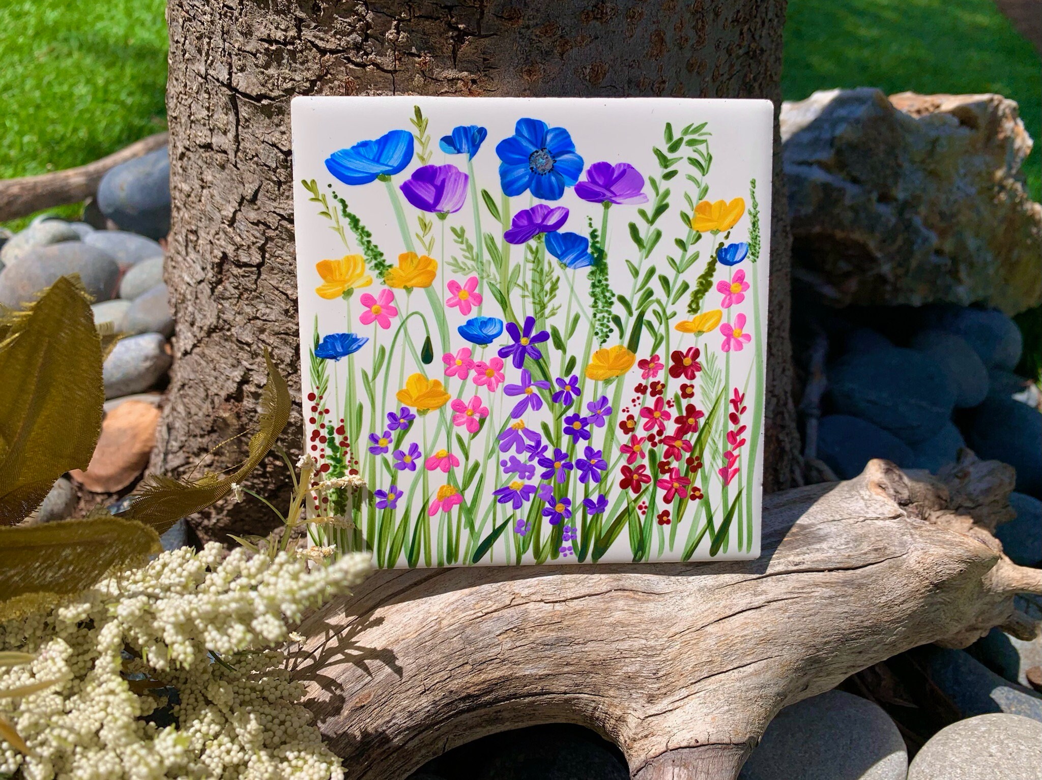 Texas Wildflowers Hand Painted Ceramic Tile/ Ornament/ Wall Art/ Home ...