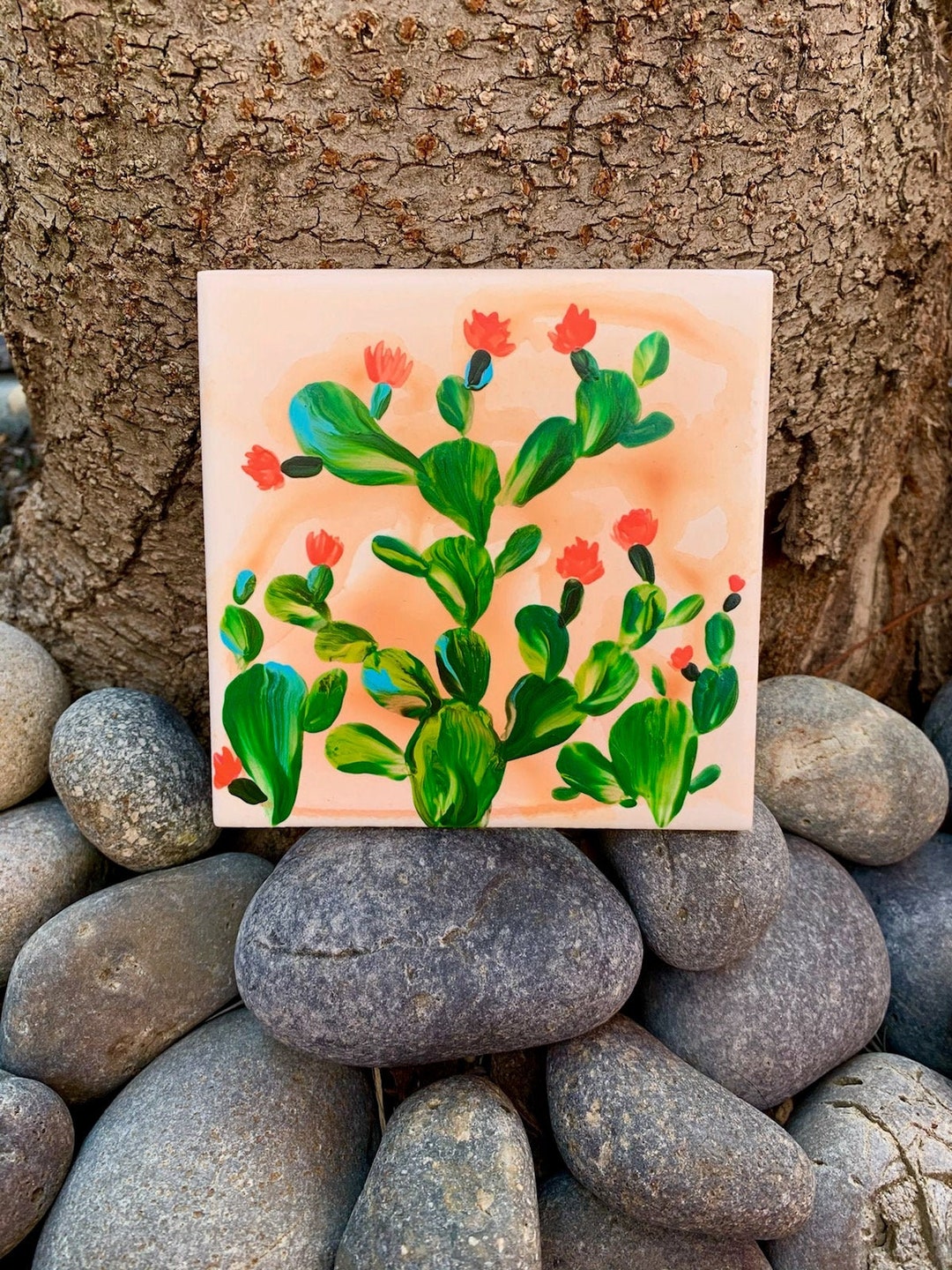 Prickly Pear Hand Painted Ceramic Tile/ Ornament/ Wall Art/ Home Decor ...