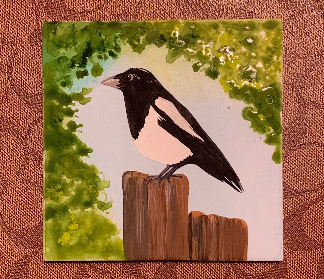 Magpie Hand Painted Ceramic Tile/ Ornament/ Wall Art/ Home Decor - Etsy