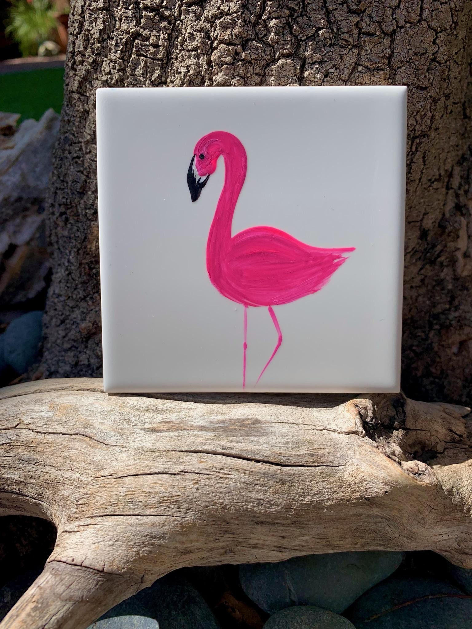 Pink Flamingo Hand Painted Ceramic Tile/ Ornament/ Wall Art/ | Etsy