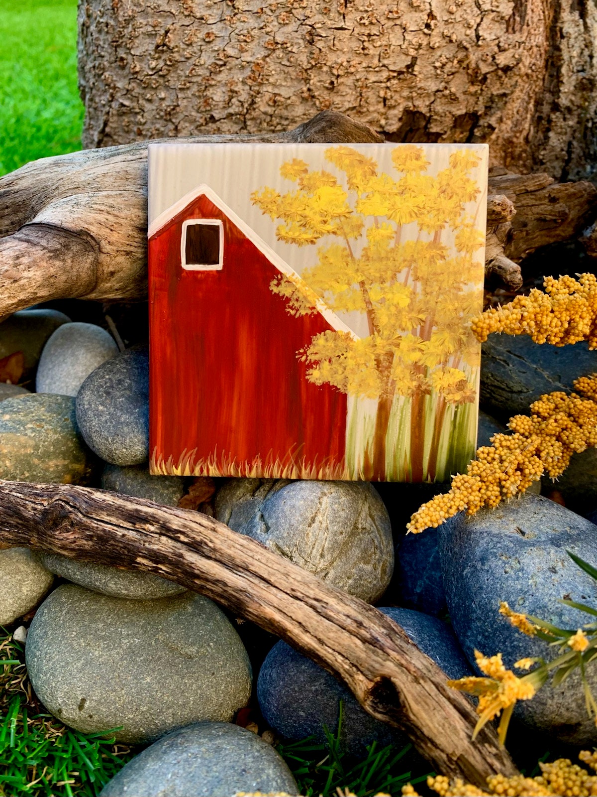 Red Barn Hand Painted Ceramic Tile/ Ornament/ Wall Art/ Home Decor - Etsy