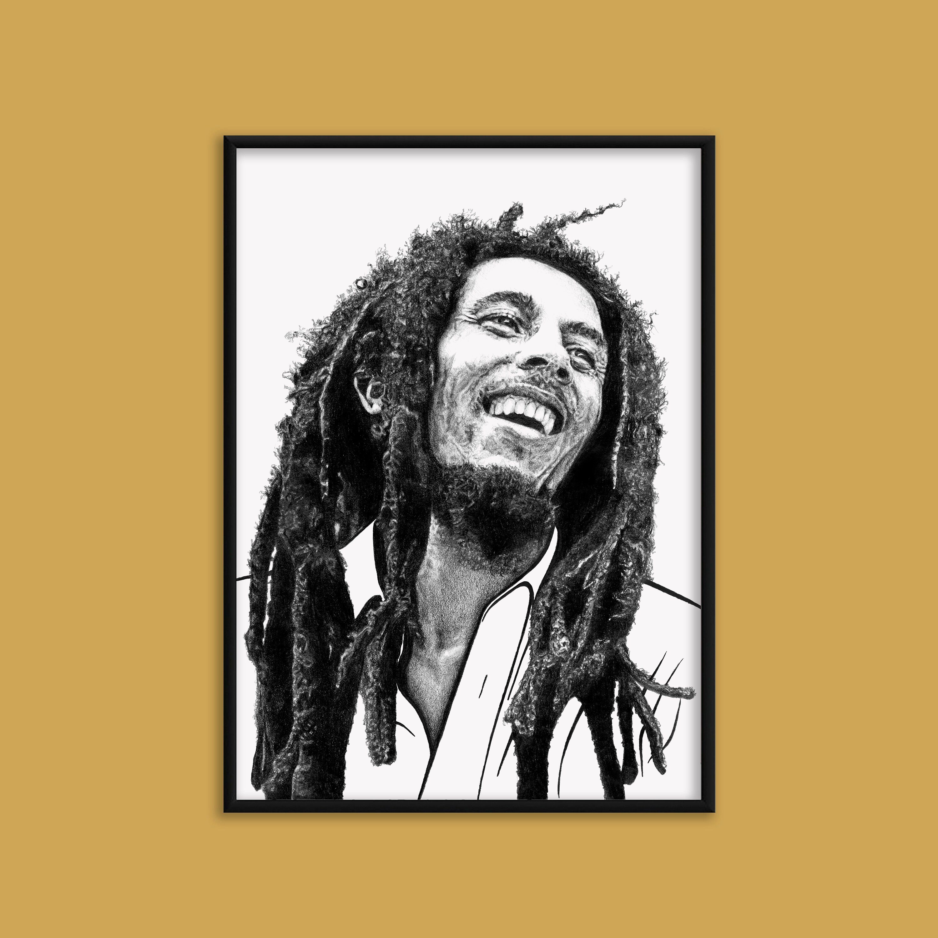 Bob Marley Retro Decor Wall Art Print, Cool Realistic Line Drawing ...