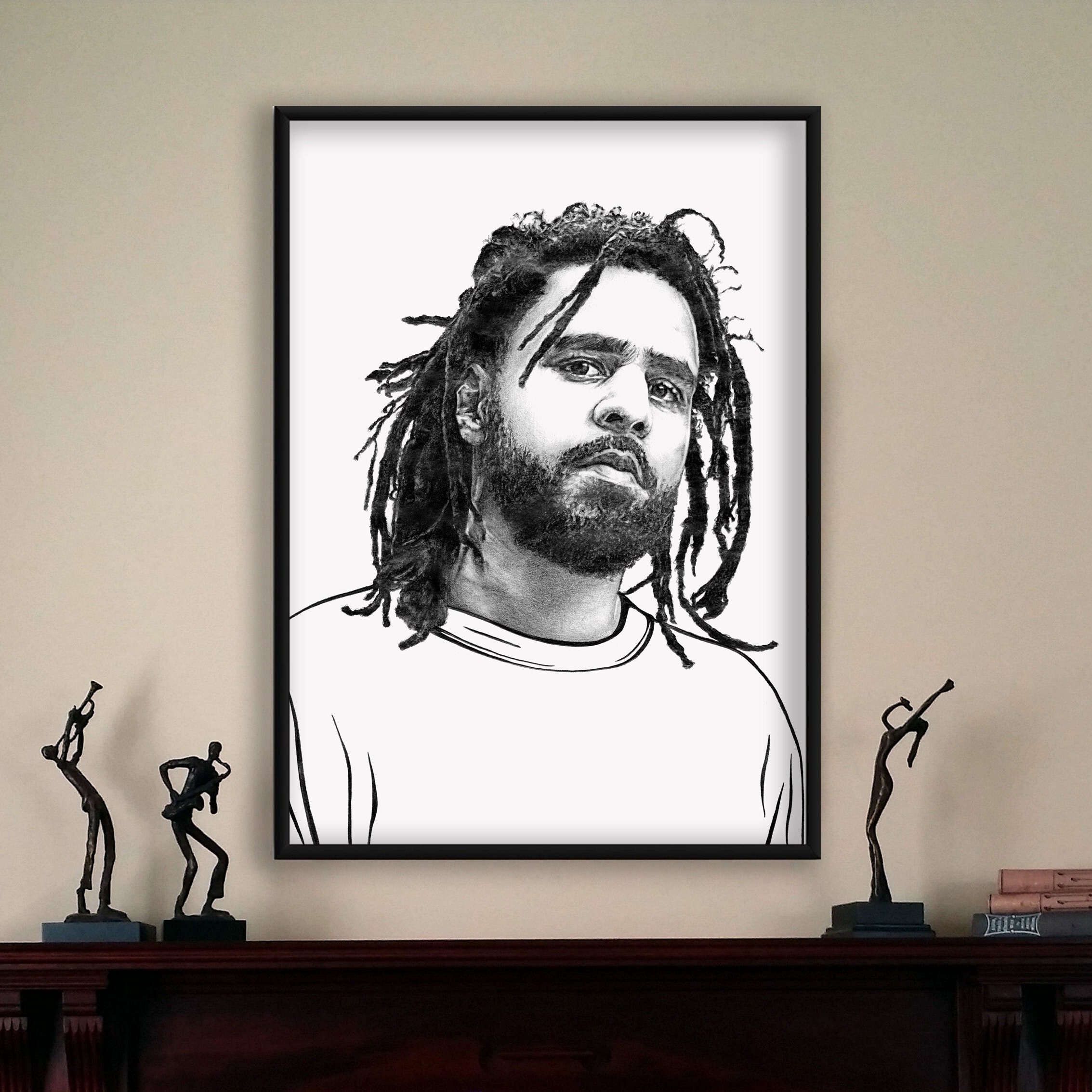 J Cole Wall Art Print, Hip Hop Rap Music Poster, Celebrity Original ...