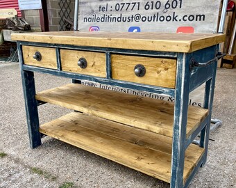 Kitchen Islands Shown in Distressed Green | Etsy UK