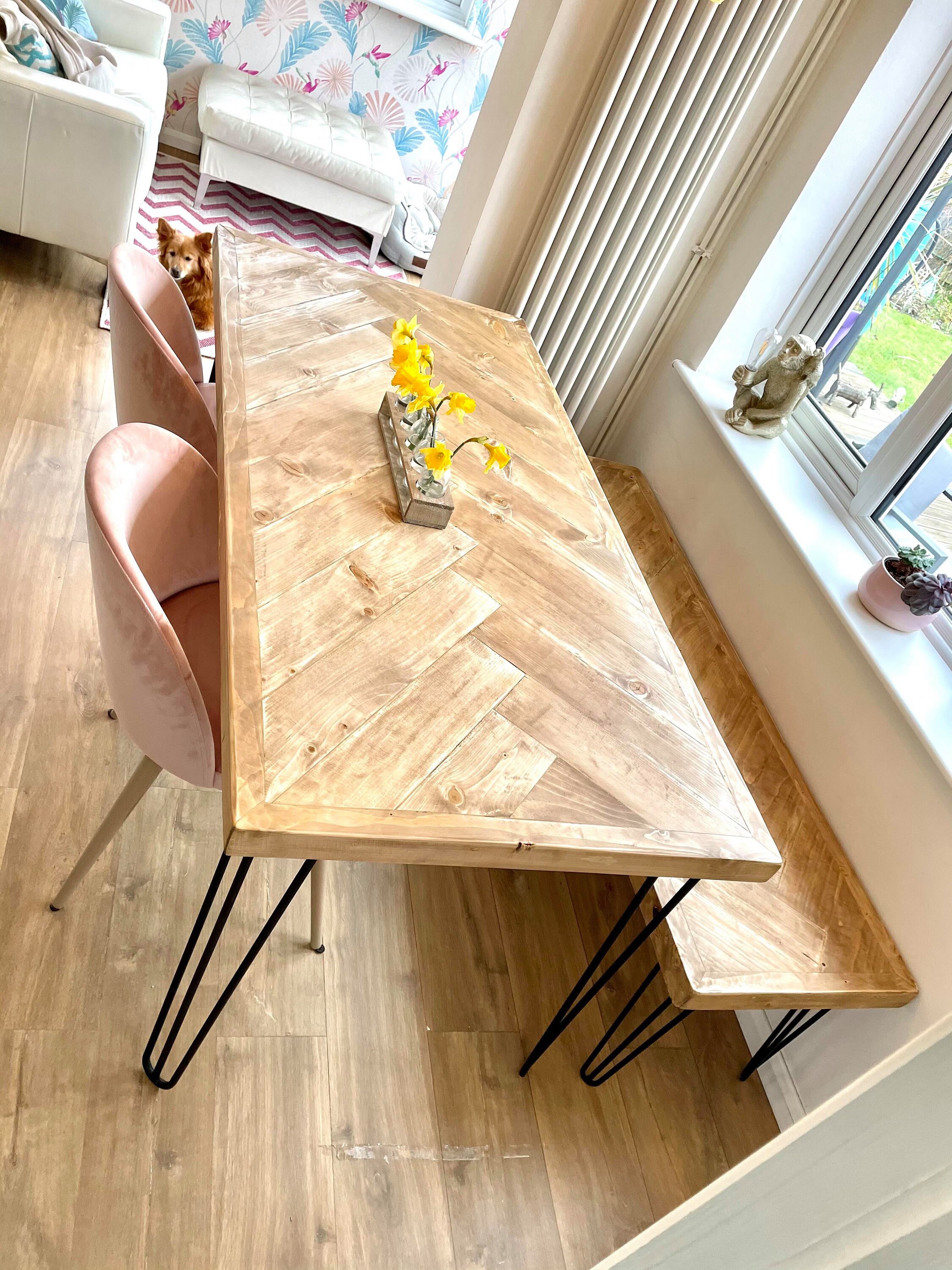 Herringbone table and benches | Etsy