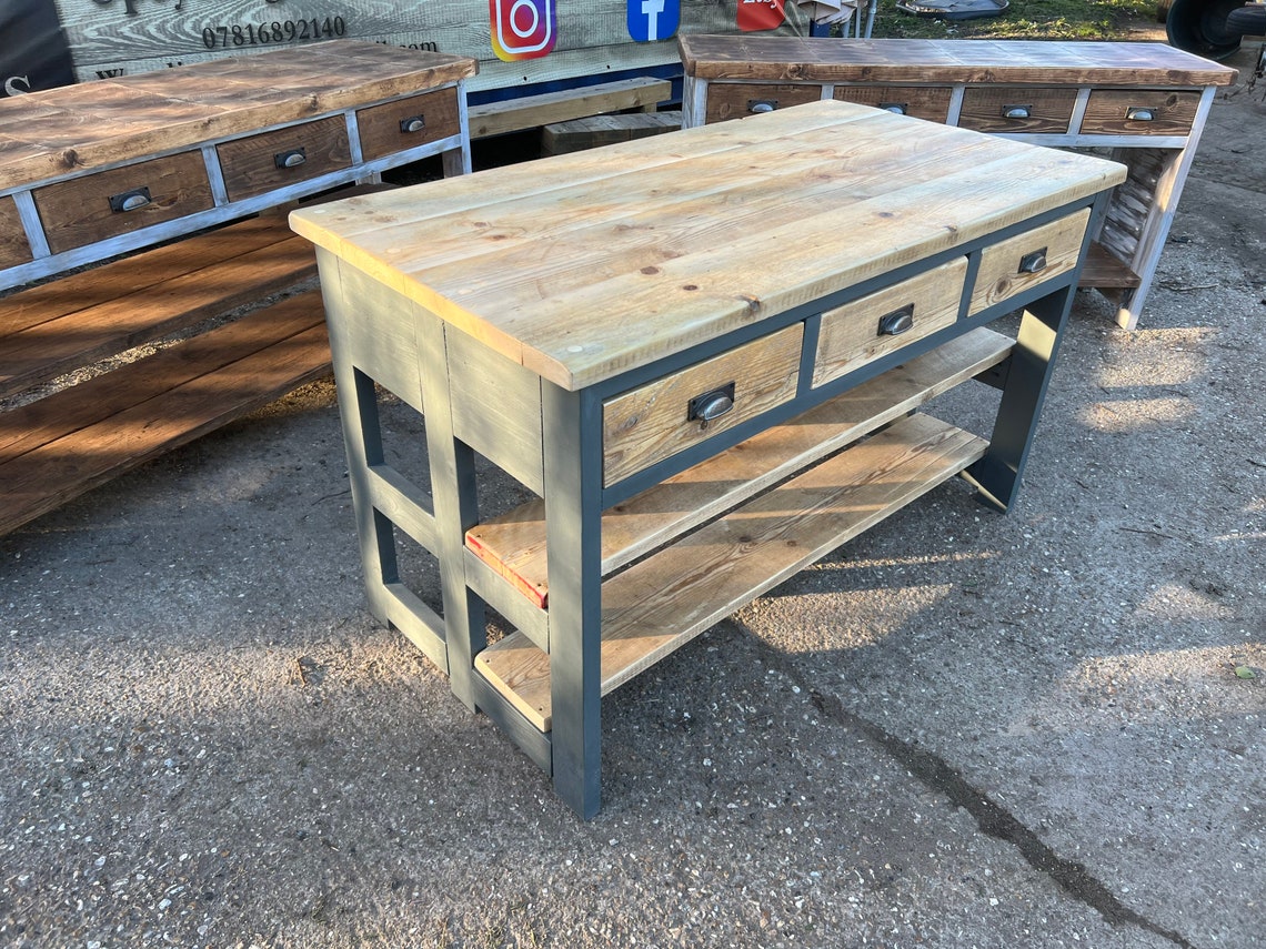 Rustic Breakfast Bar Kitchen Island - Etsy UK