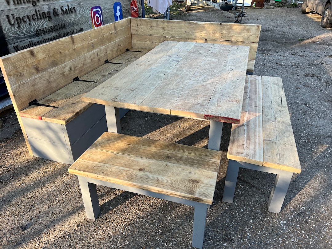 Storage Bench Seating With Dining Table and Bench Set - Etsy