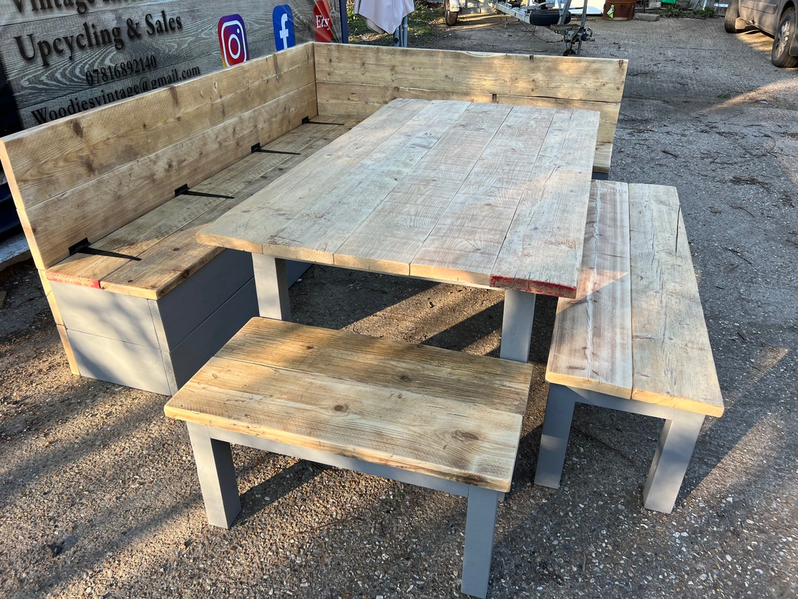 Storage Bench Seating With Dining Table and Bench Set - Etsy UK
