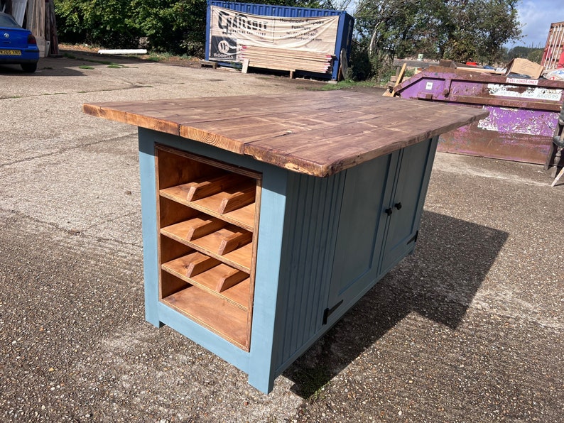 Rustic Farmhouse Kitchen Island With Wine Rack and Spice Rack - Etsy UK