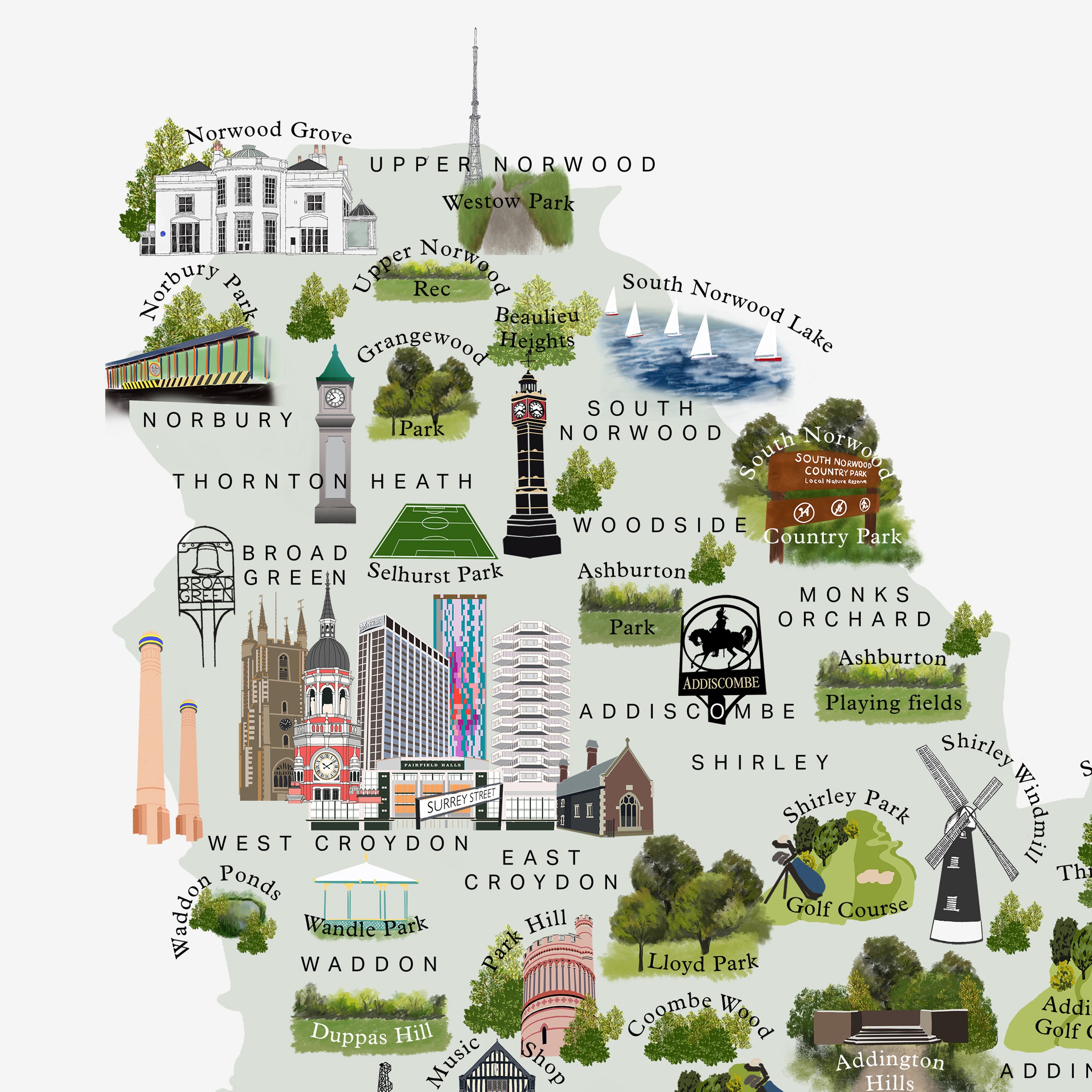 Croydon Map Print, Map of Croydon, Croydon Parks, Croydon Print ...