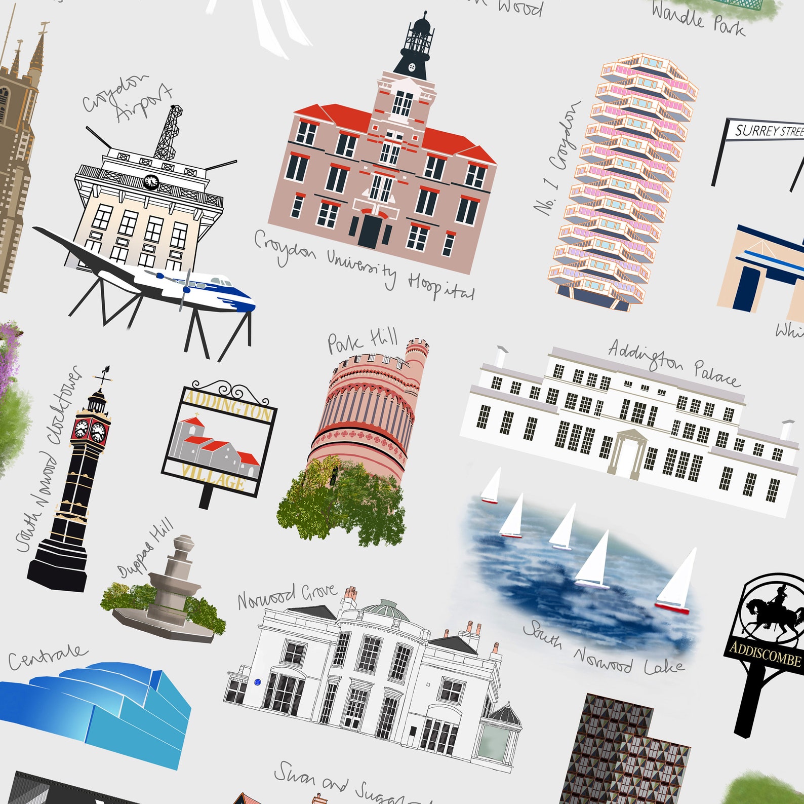 Croydon Tour Print, Croydon Landmarks, Croydon Parks, Croydon Print ...