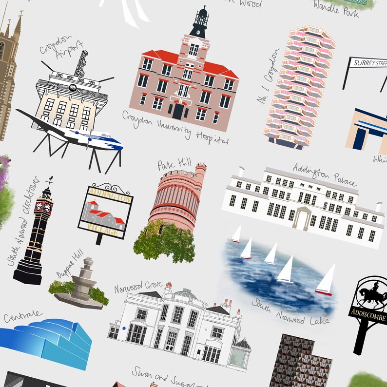 Croydon Tour Print, Croydon Landmarks, Croydon Parks, Croydon Print ...