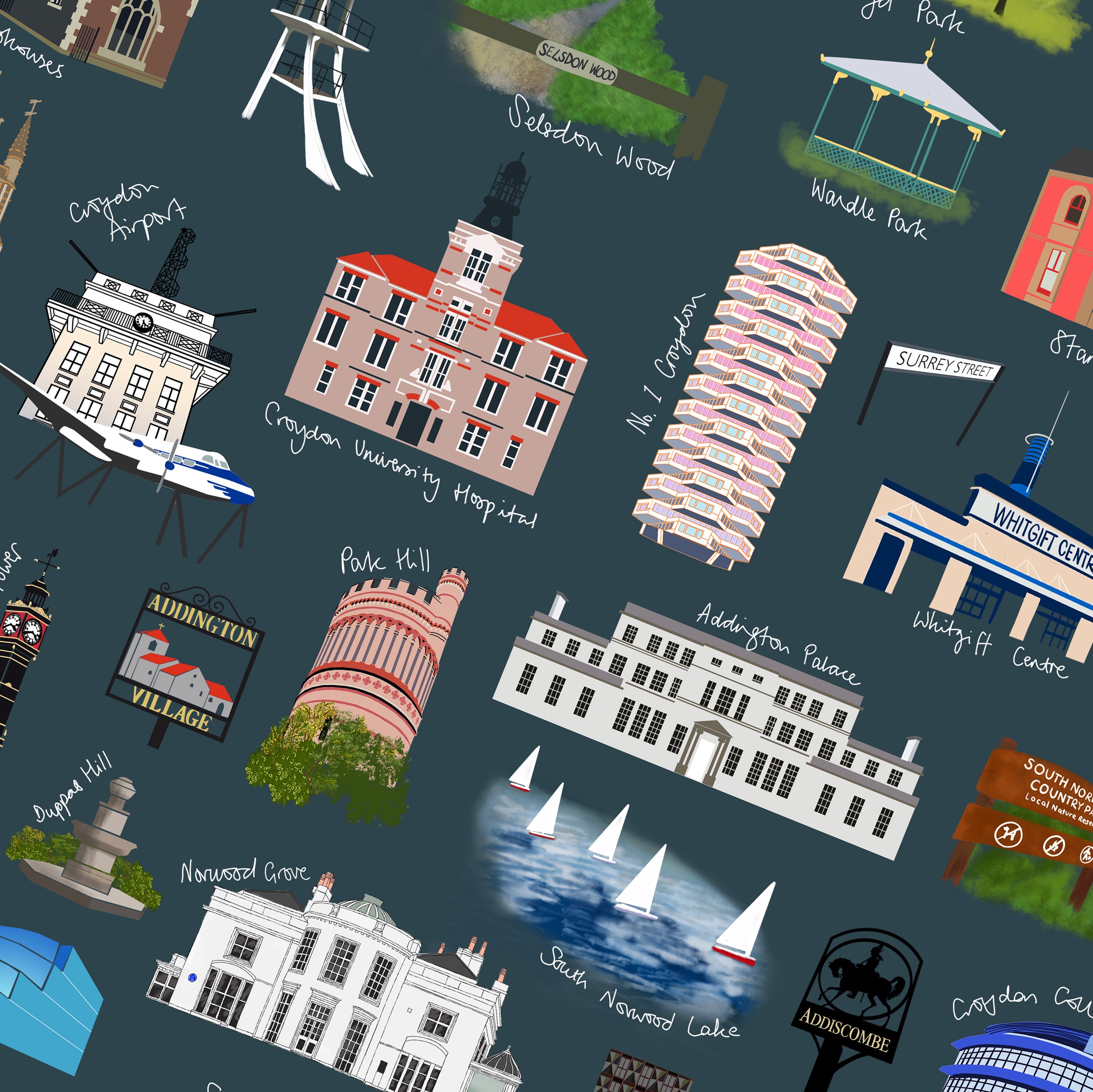 Croydon Tour Print, Croydon Landmarks, Croydon Parks, Croydon Print ...