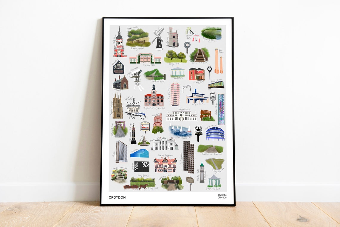 Croydon Tour Print, Croydon Landmarks, Croydon Parks, Croydon Print ...