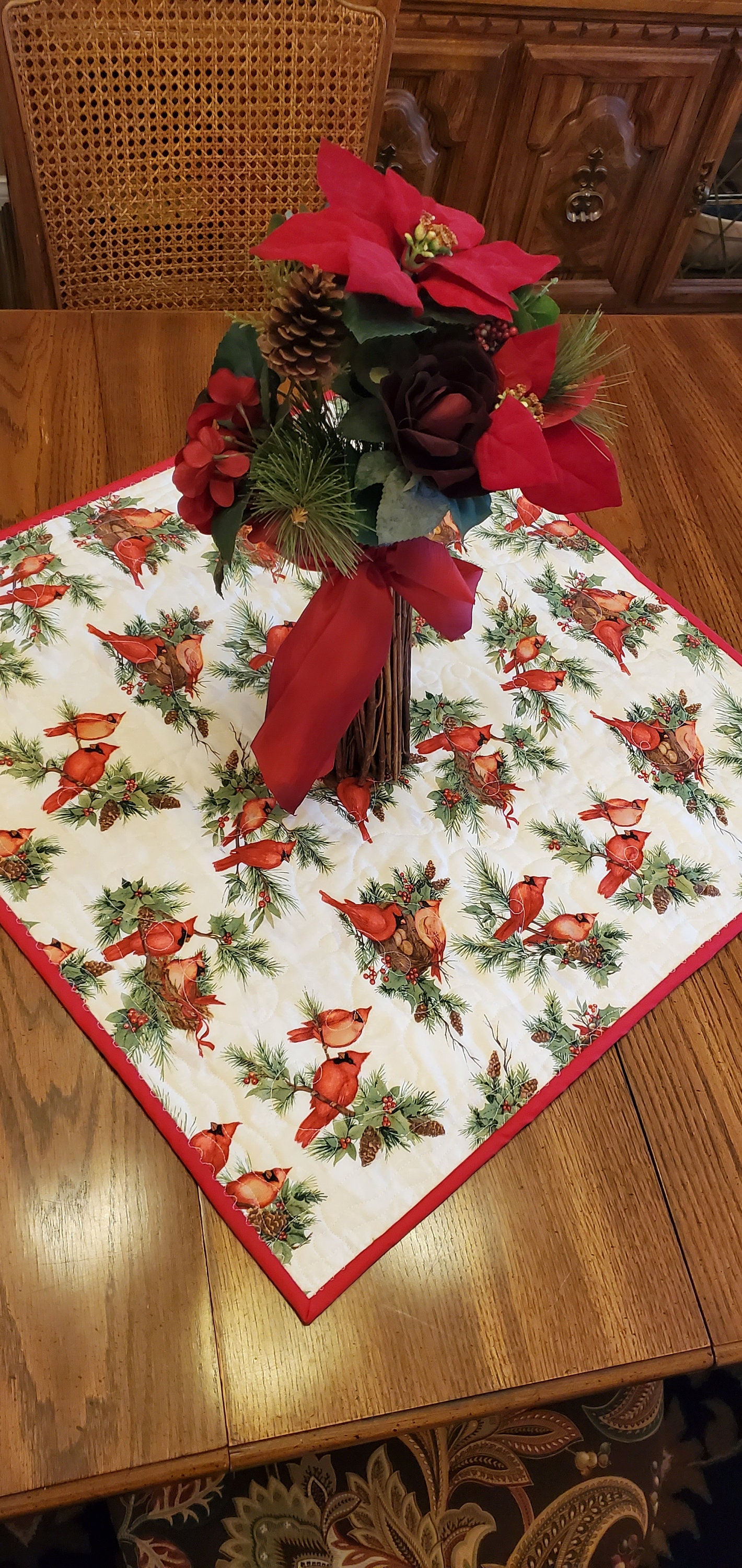 Vintage Inspired Kitchen Table Topper Reversible Redbird Cardinal ...