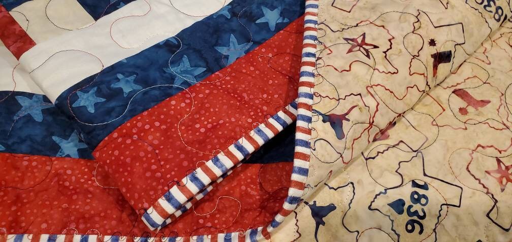 Texas Independence Patriotic Quilted Throw Batik Fabric Quilt Red White ...