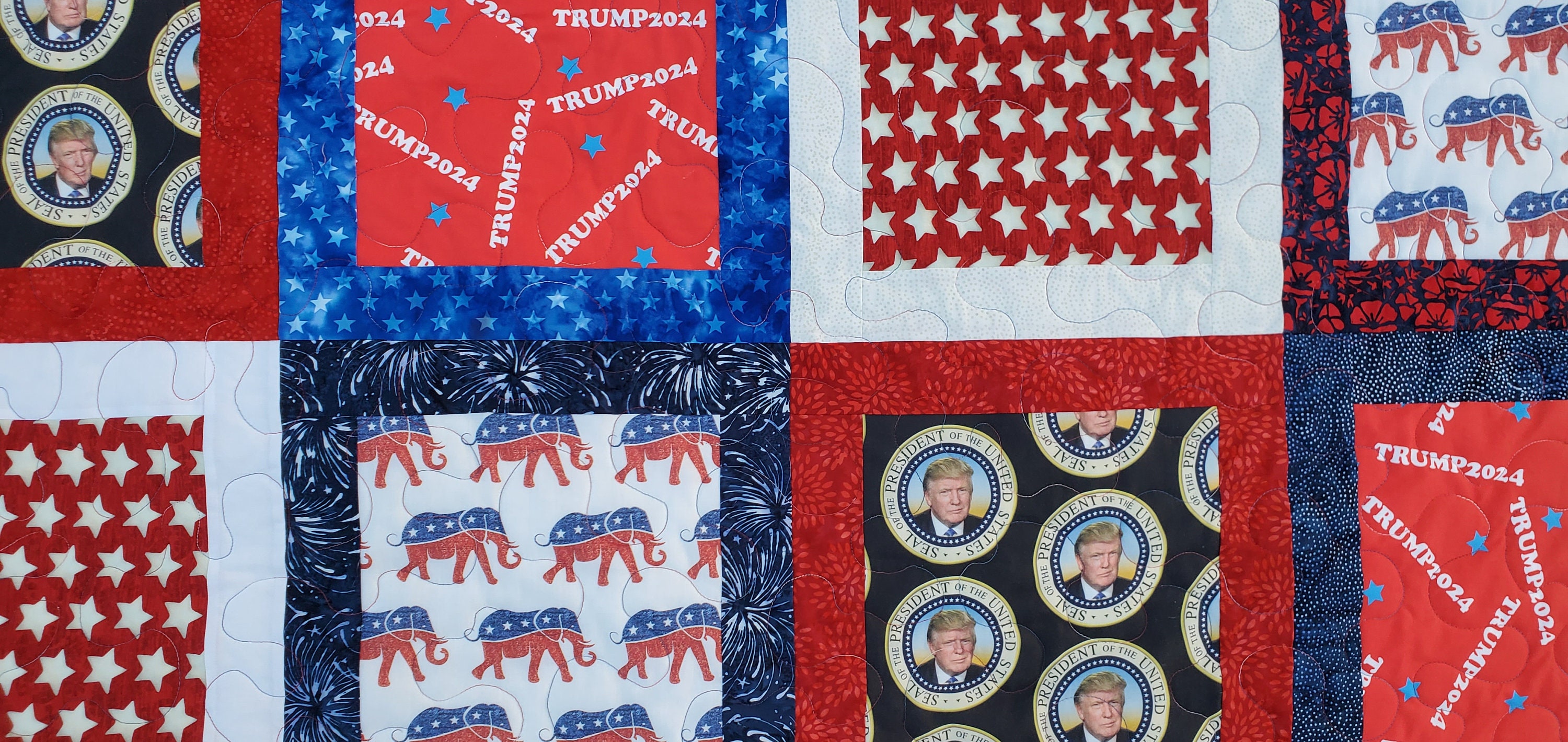 Trump 2024 Patriotic Quilted Throw USA Republican Elephant Quilt ...