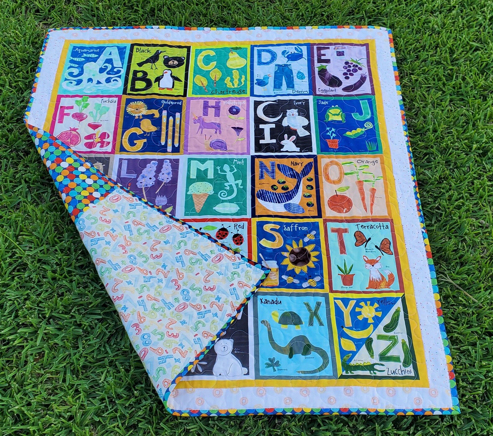 Alphabet Numbers Baby Quilt: Handmade Reversible Primary Colors Toddler ...