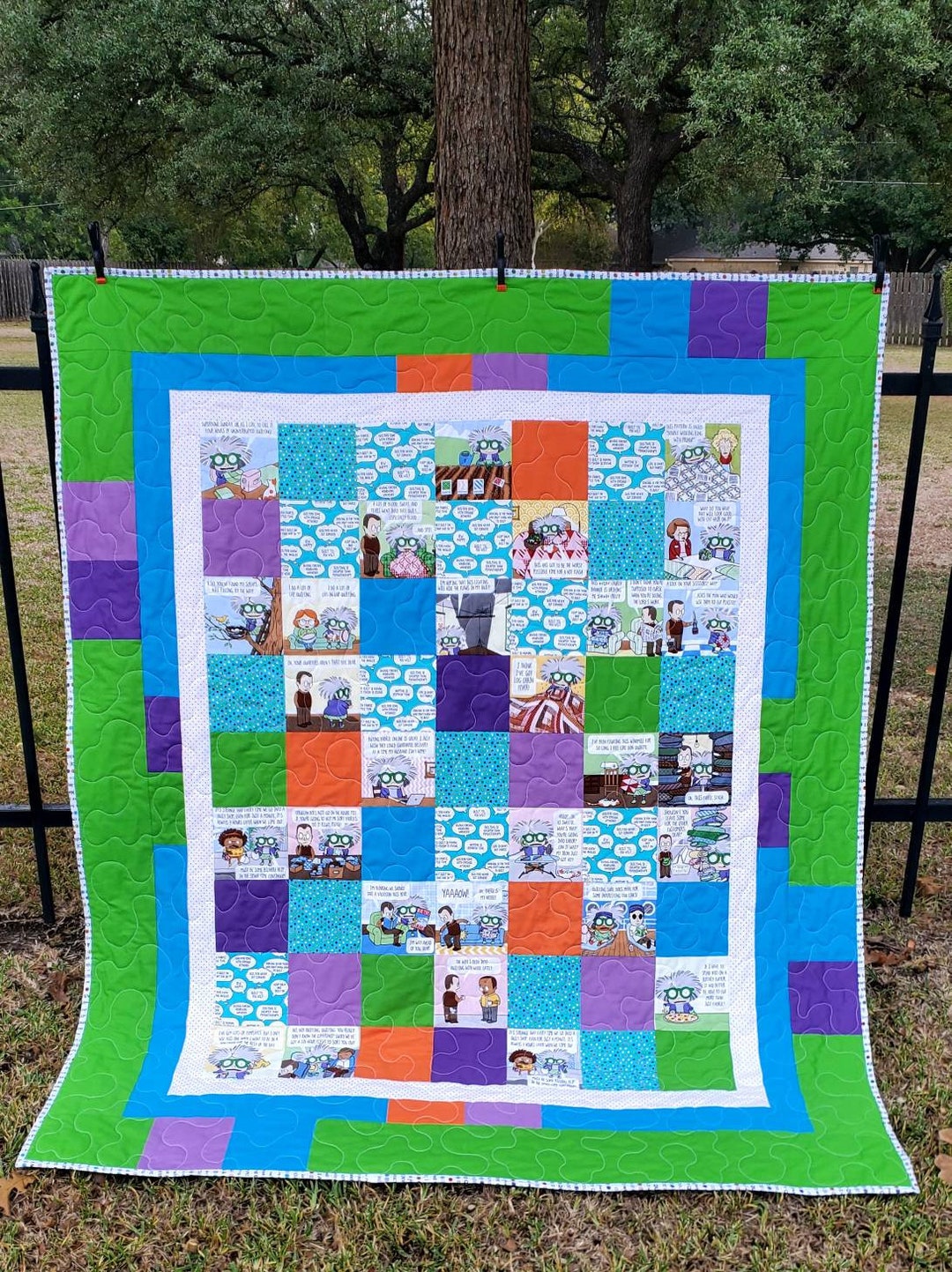 Mrs Bobbins Quilting Cartoon Quilt Bright Cheery Handmade Generous ...
