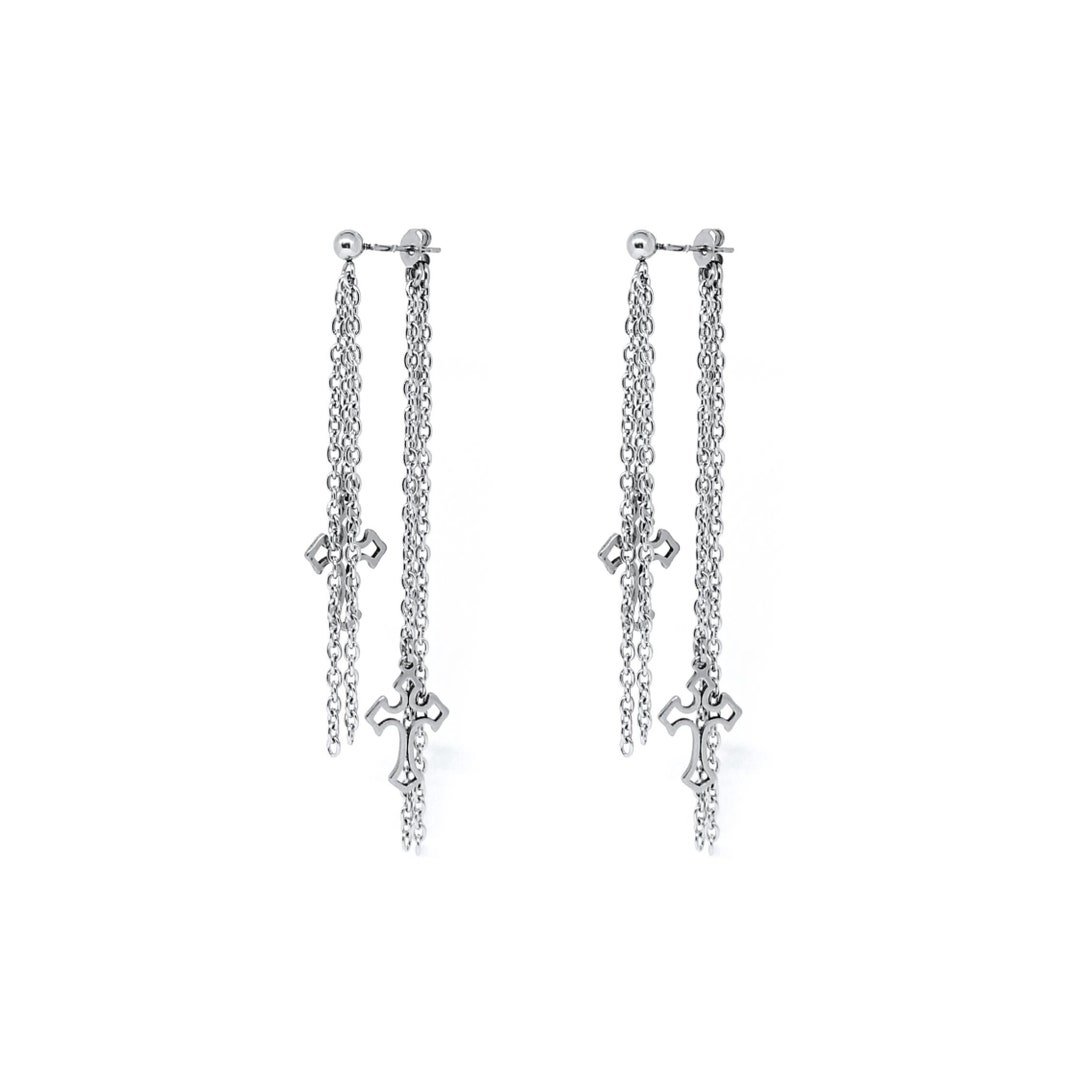 Gothic Cross Chains Stud Earrings, Stainless Steel - Etsy