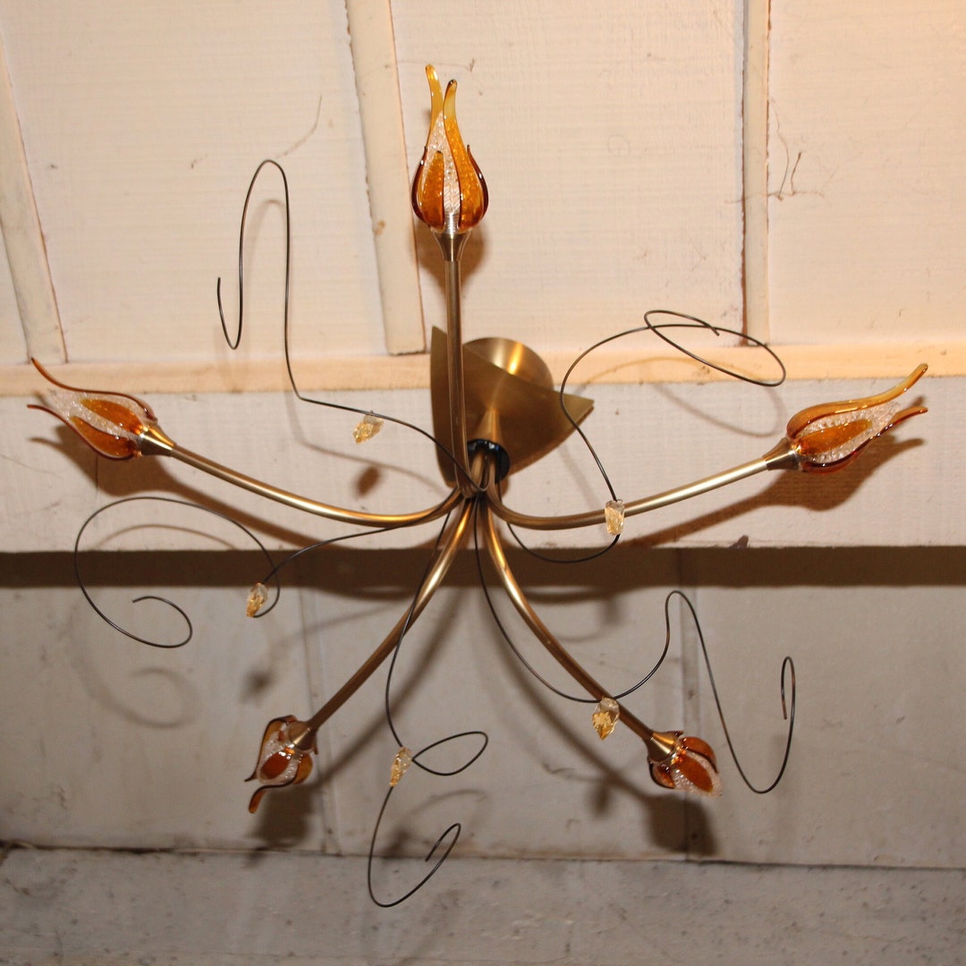 Tulip Flower Light Fixture Amber Flower Chandelier Gold Glass Flower ...