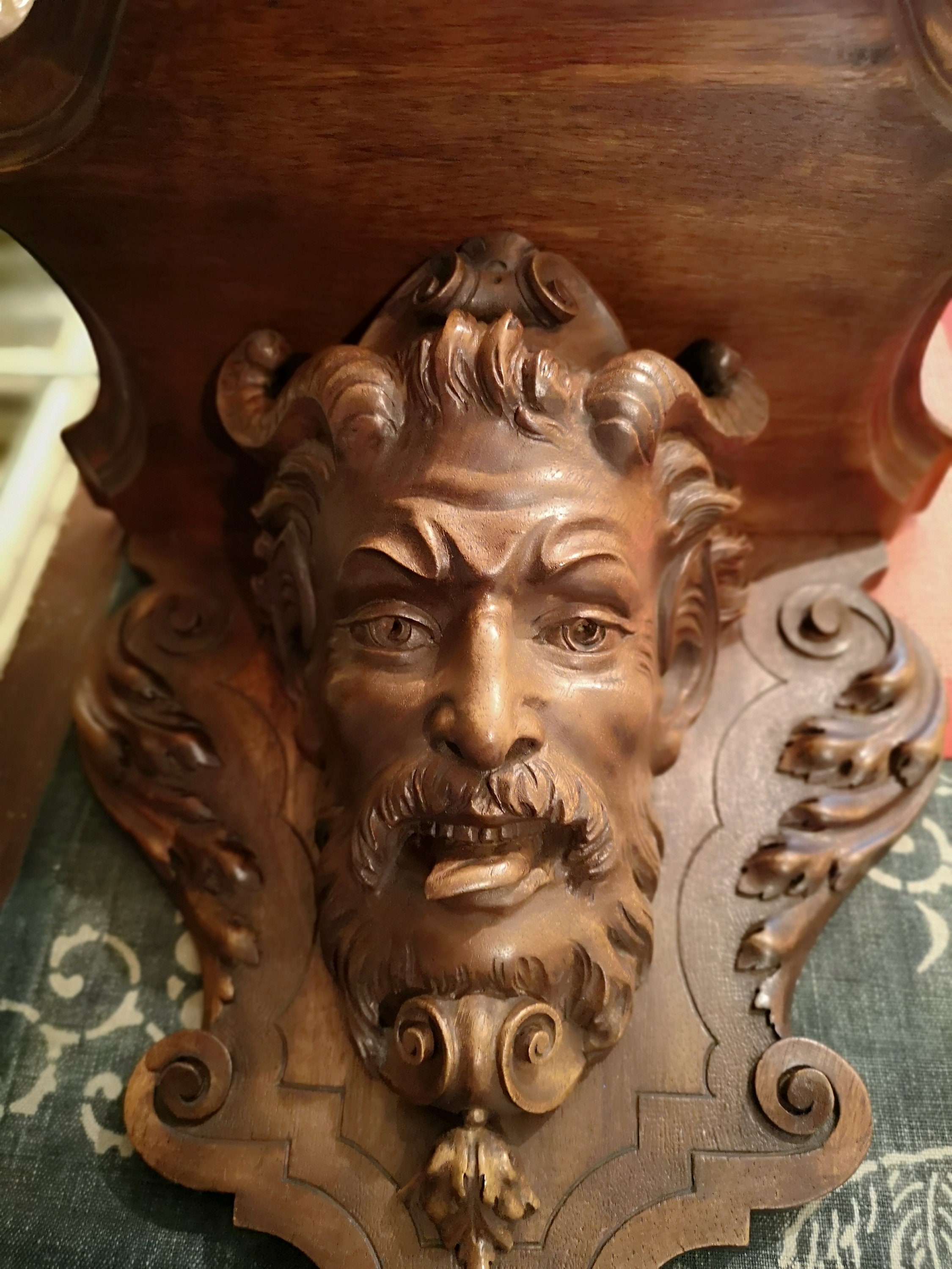 Faun Satyr Bacchus Carved Wood Devil Wall Art Horned Devil Demon Wall ...