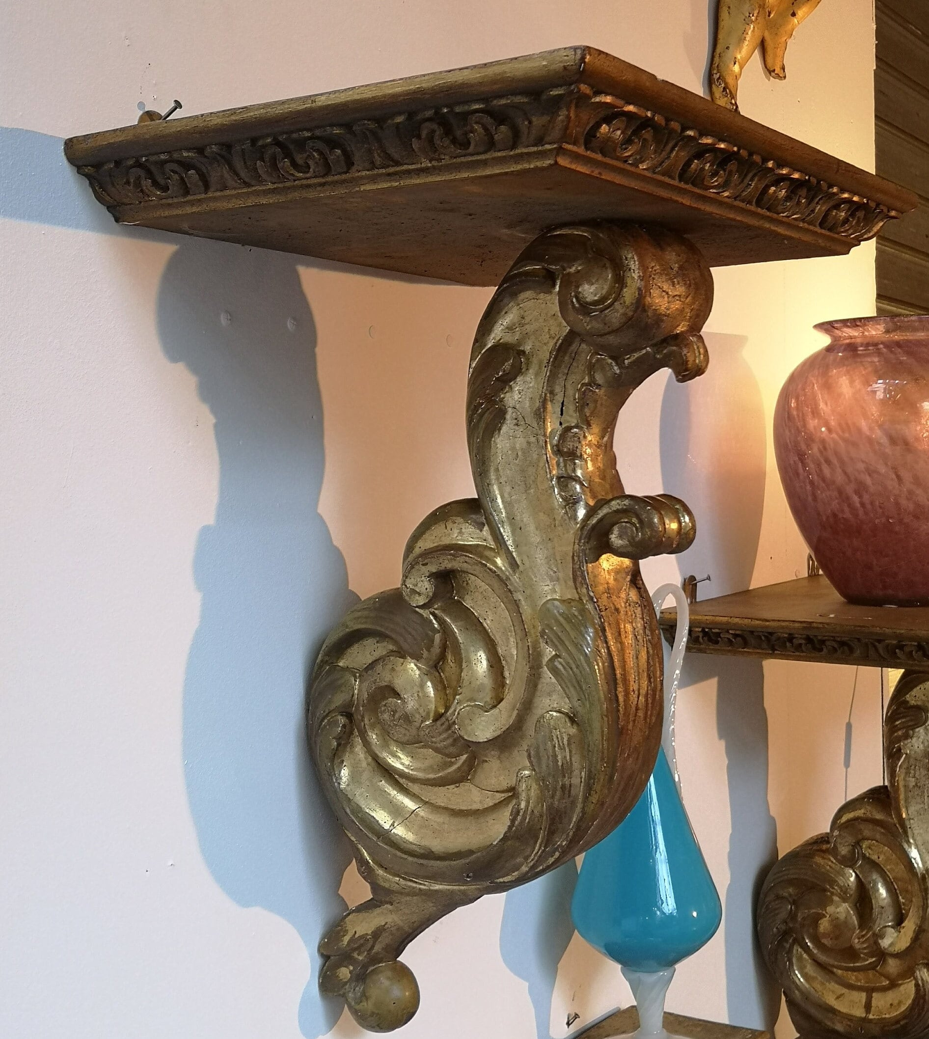 Large Baroque Giltwood Wall Console Wall Shelf SET OF 2 PAIR Giltwood ...