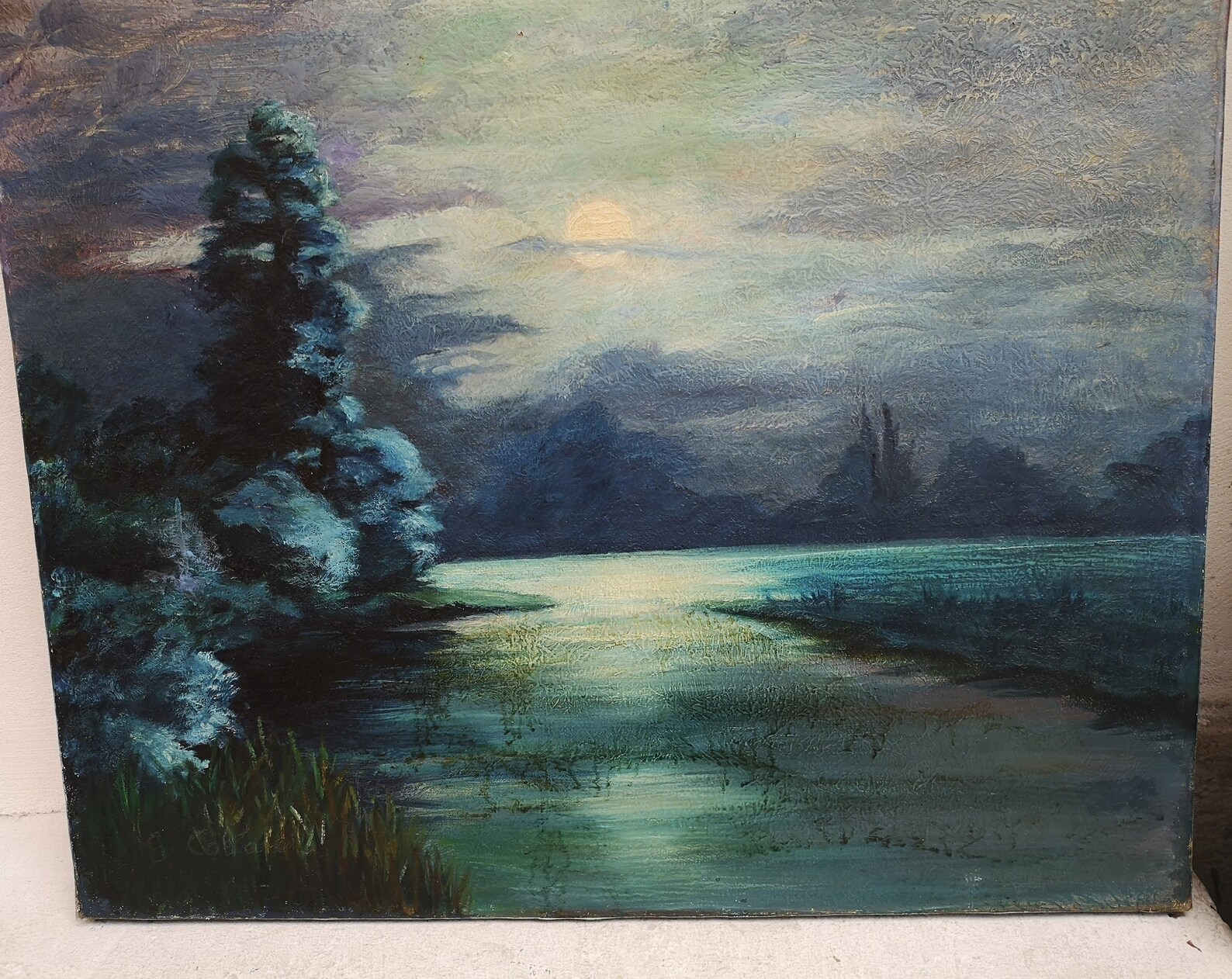 Blue Landscape Painting Blue Lake Art Wall Decor French Artist - Etsy