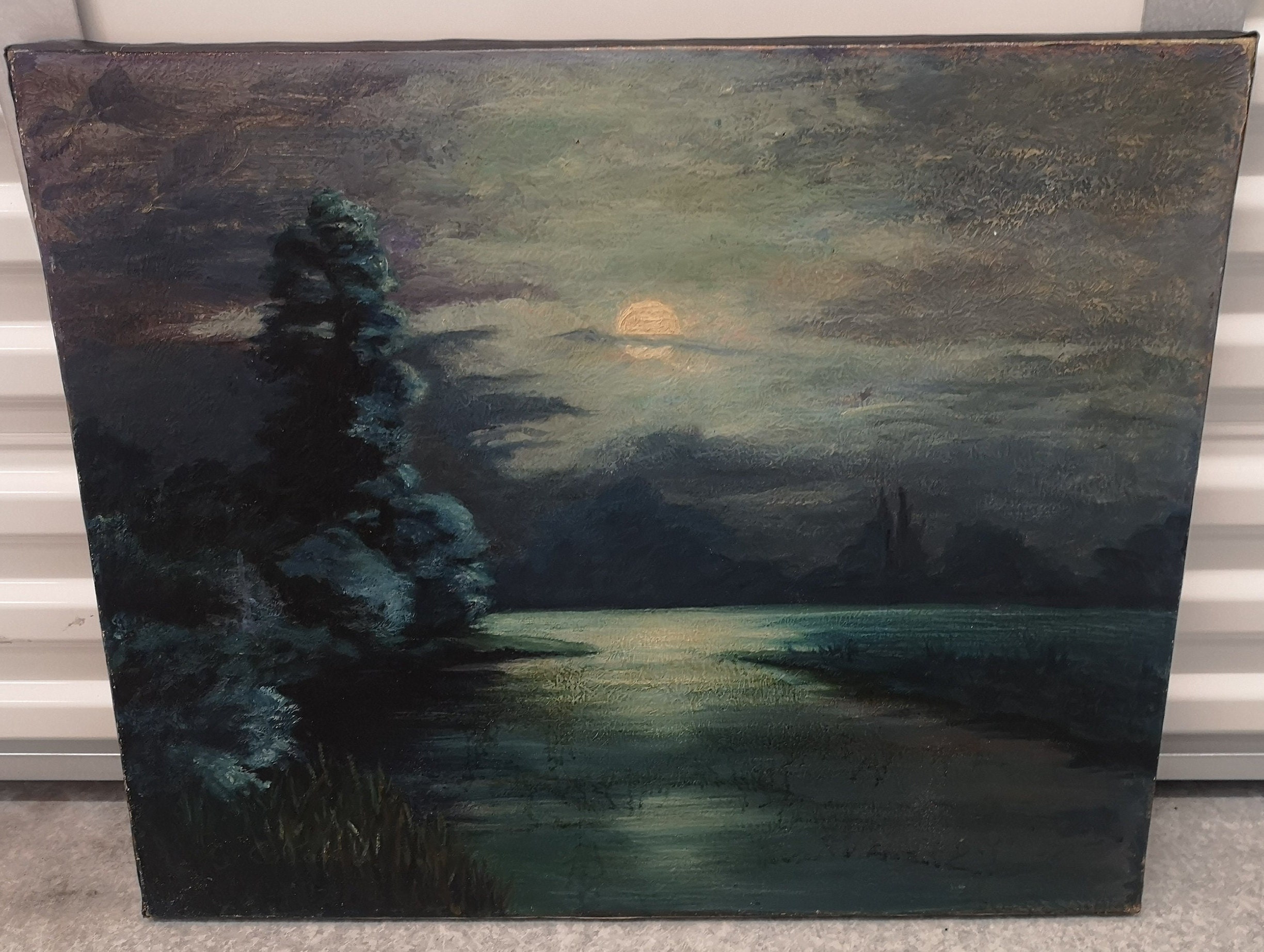 Blue Landscape Painting Blue Lake Art Wall Decor French Artist - Etsy