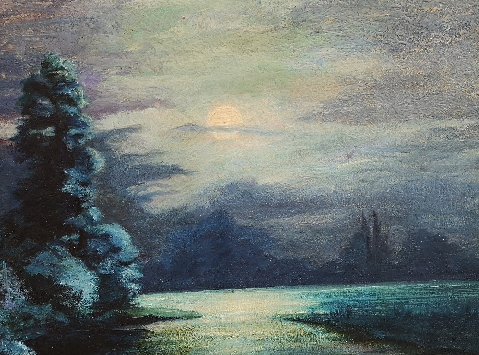 Blue Landscape Painting Blue Lake Art Wall Decor French Artist - Etsy