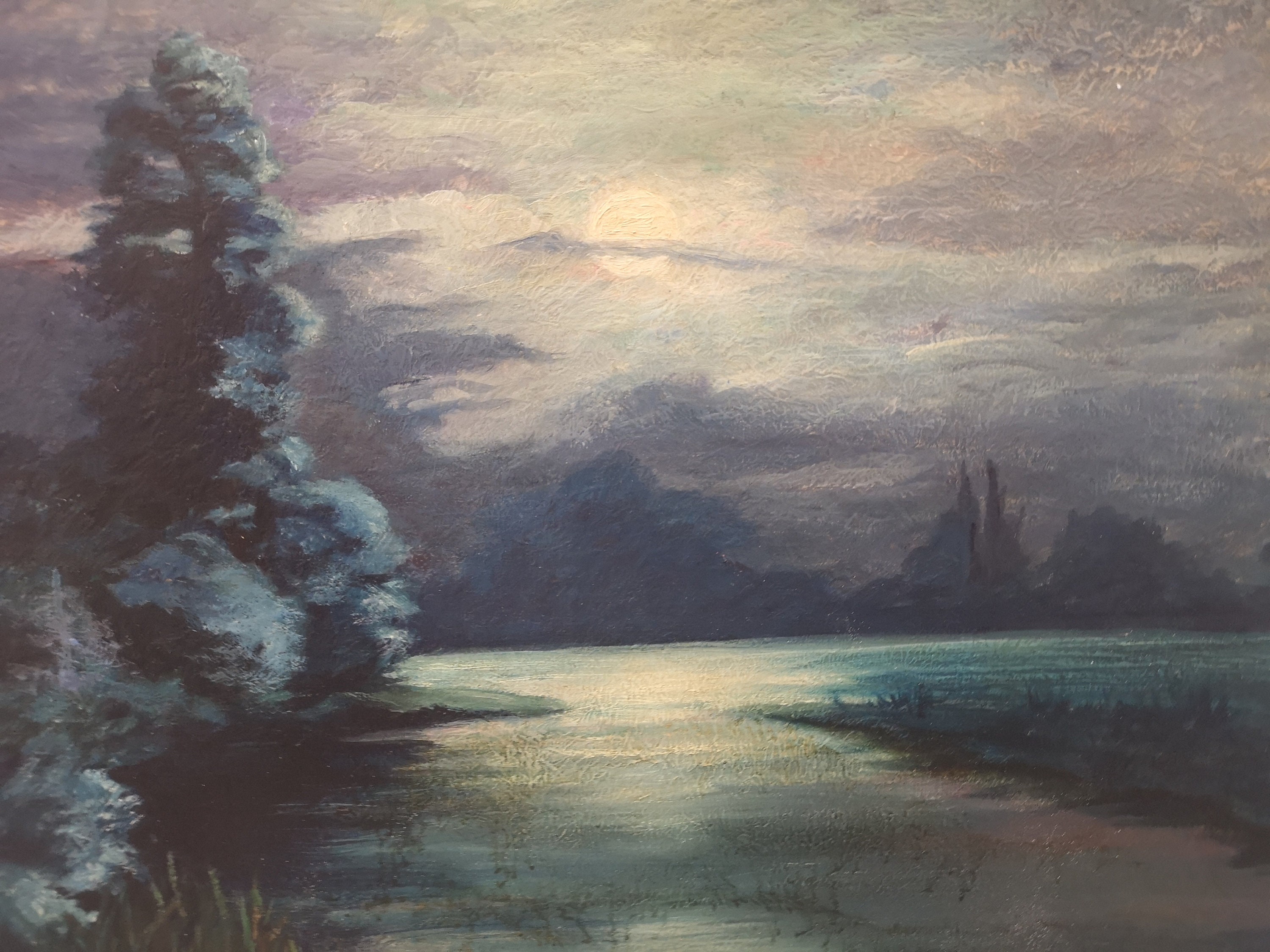 Blue Landscape Painting Blue Lake Art Wall Decor French Artist - Etsy