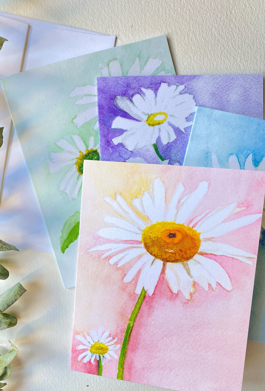 Floral Daisy Note Cards | Watercolor Flower Notecards | Folded ...