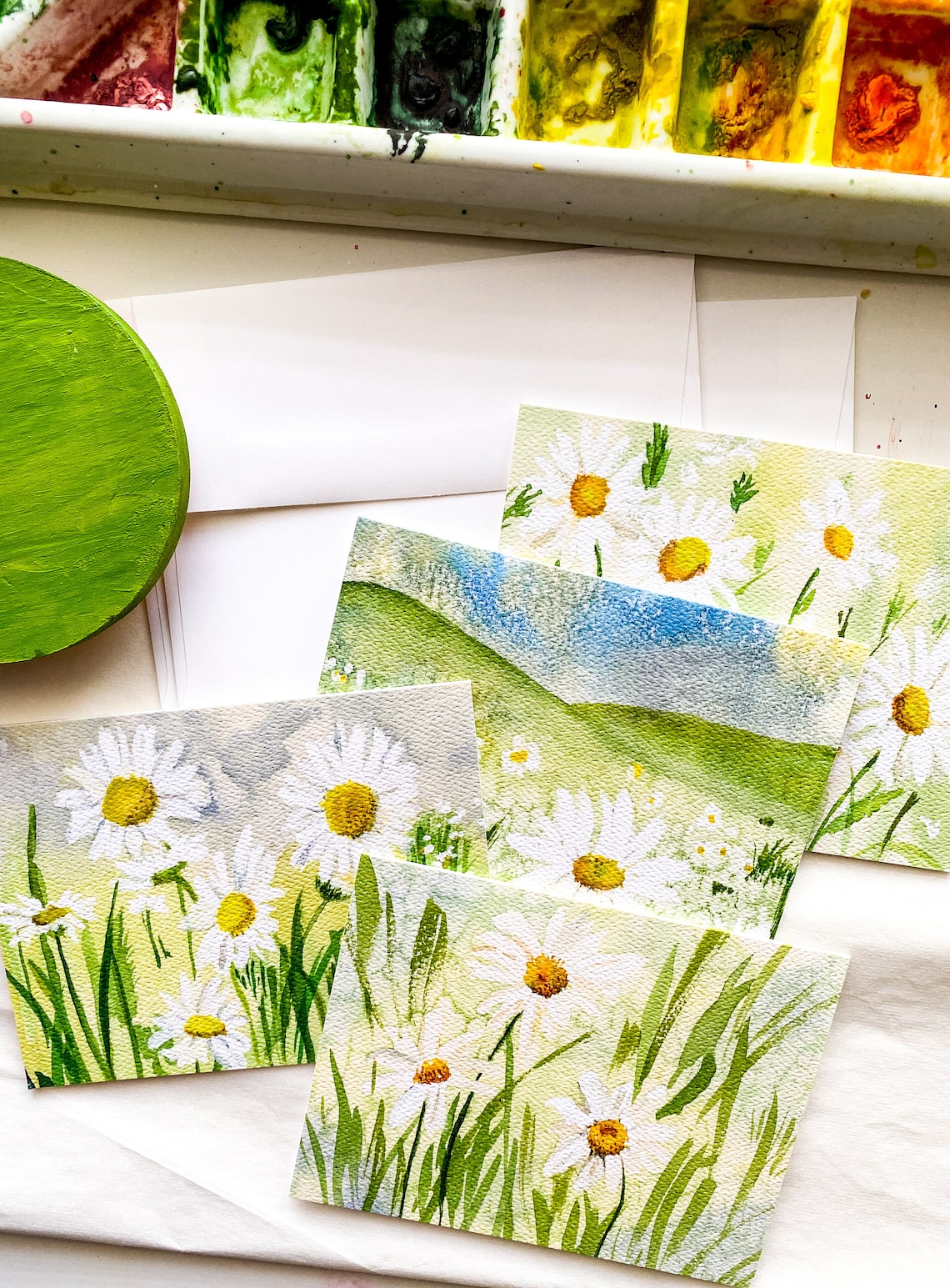 Watercolor Daisy Note Cards | Sets of 8 or 4 A2 Notes | Gift Under 20 ...