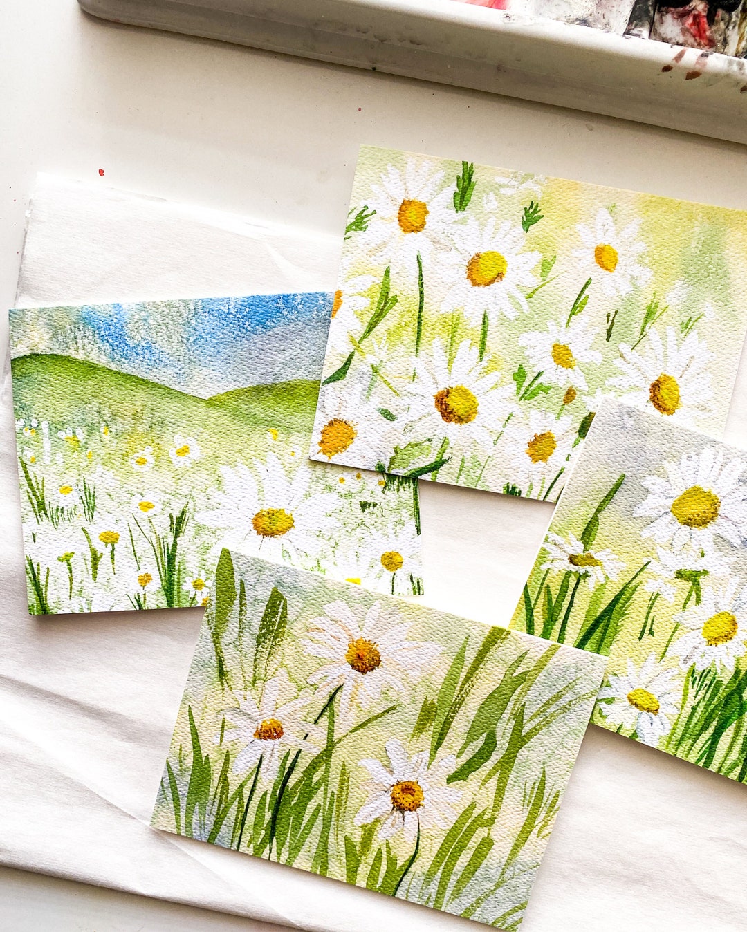 Watercolor Daisy Note Cards | Sets of 8 or 4 A2 Notes on Premium Card ...