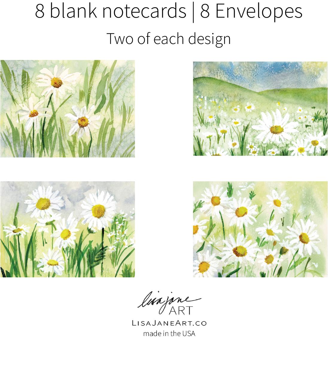 Watercolor Daisy Note Cards | Sets of 8 or 4 A2 Notes | Gift Under 20 ...