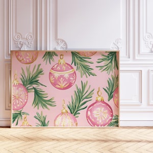 Ornaments Preppy Christmas Painting Art Print Holiday Pink Ornaments ...