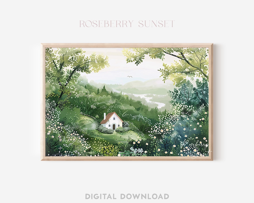 Spring Mountain Cottage Art Print: Whimsical Modern Cottage Countryside ...