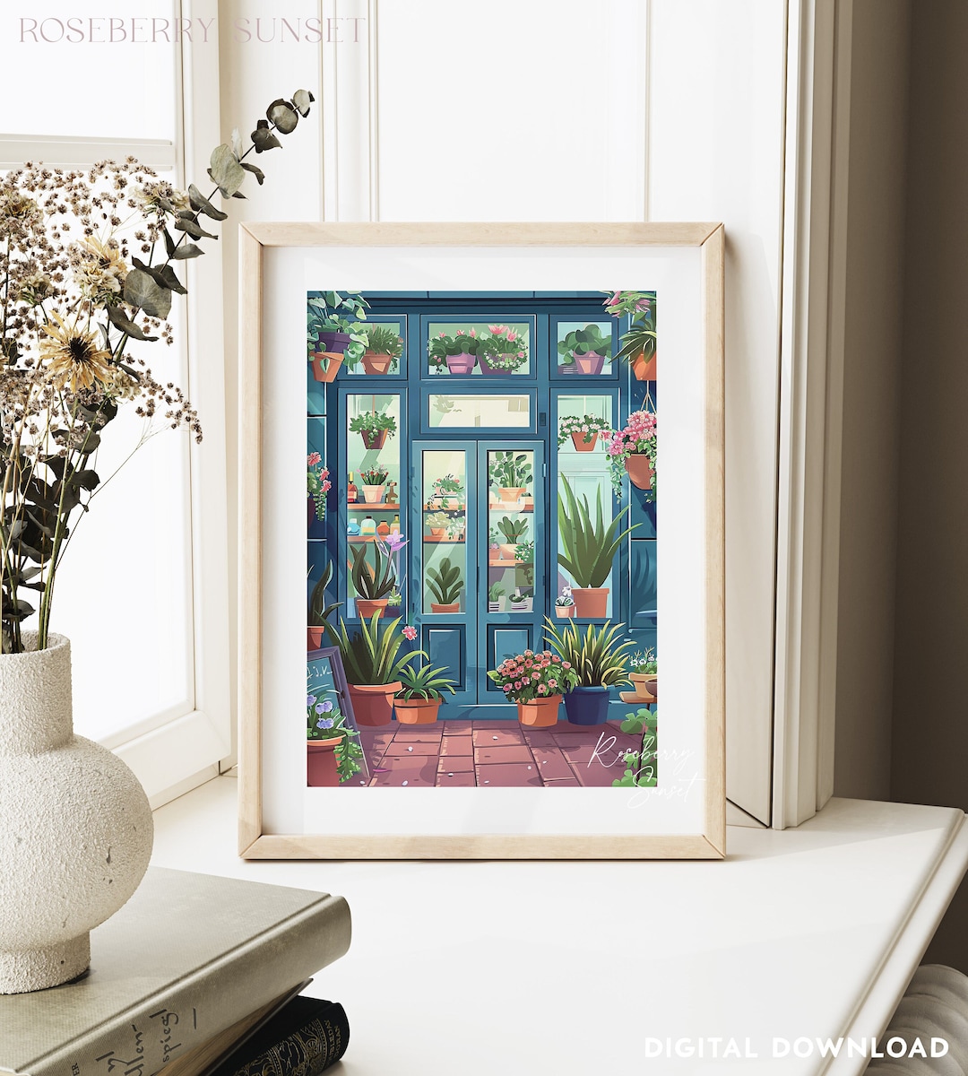 Flower Shop Anime Style Botanical Florist Art Print | Flower Market ...