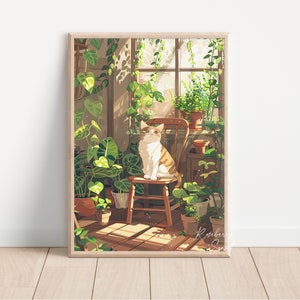 Greenhouse Cat Anime Style Botanical Cat Art Print | Botanical ...