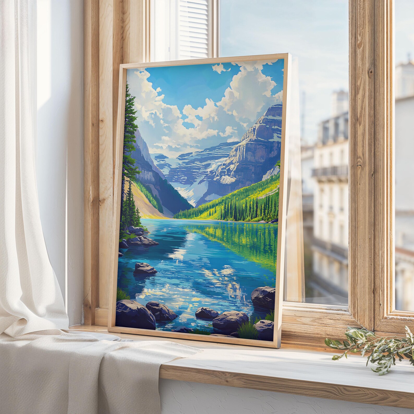 Snowy Mountain Lakeview Art Print: Summer Lake Scene Bright Nature ...