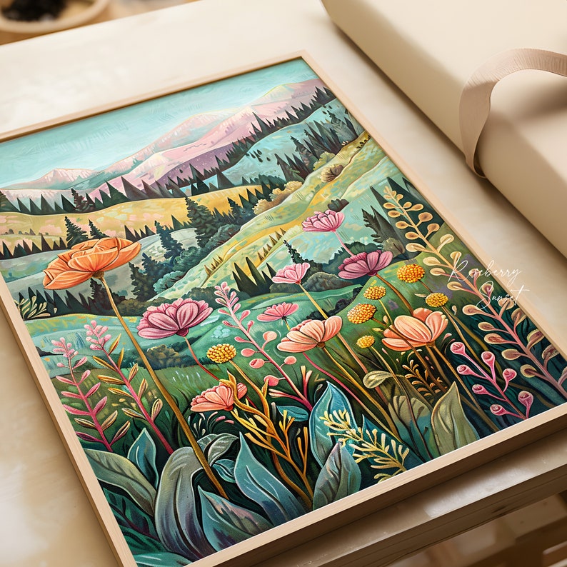 Abstract Mountain Wildflower Art Print: Muted Tones Colorful Floral ...