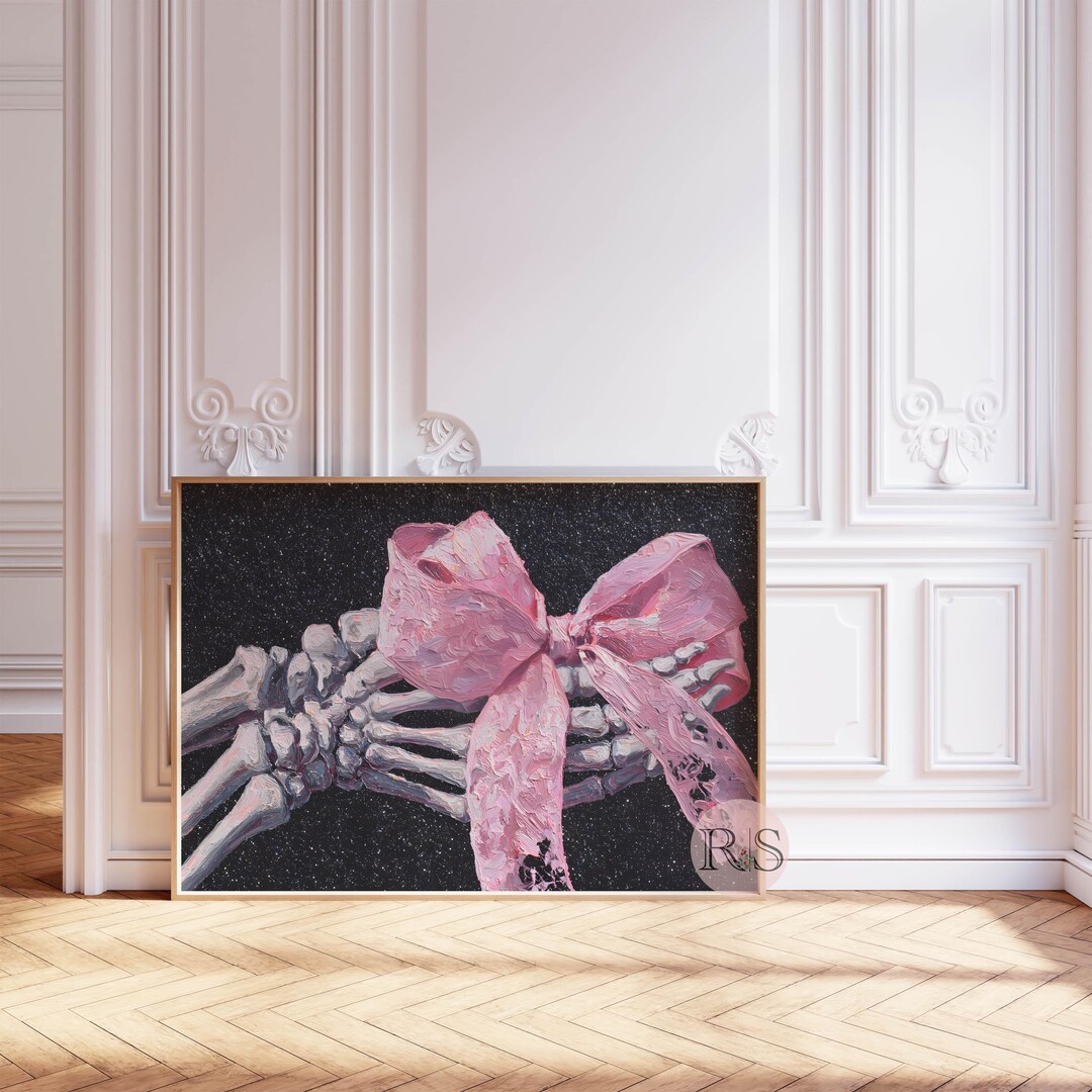 Halloween Skeleton Pink Bow Art Print: Skeleton Girly Coquette Room ...